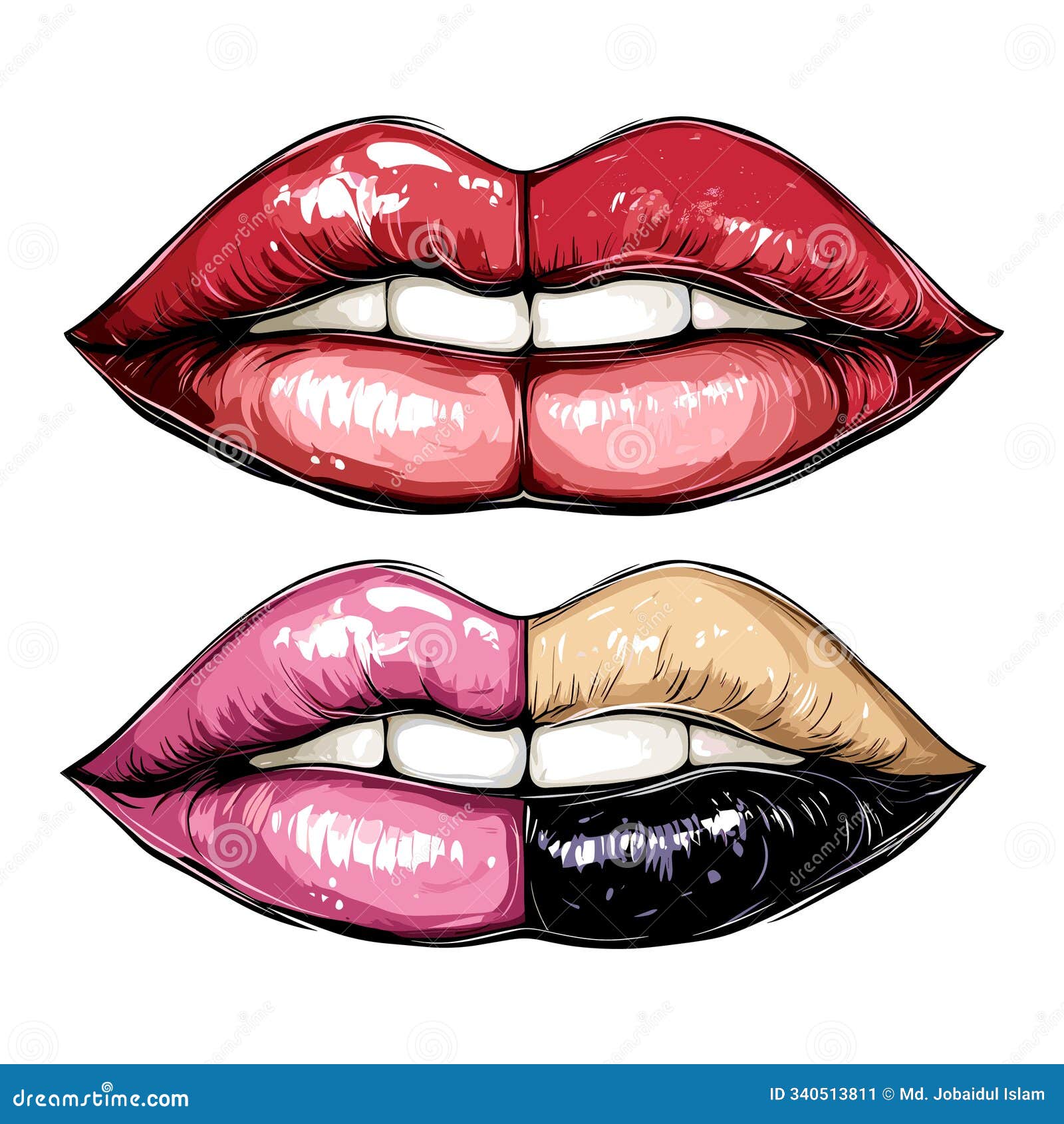 Collection of Cartoon Lips with Different Expressions for Illustration ...