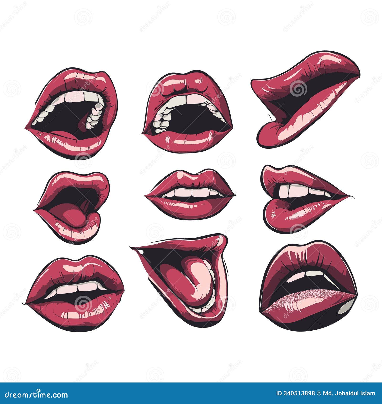 Collection of Cartoon Lips with Different Expressions for Illustration ...
