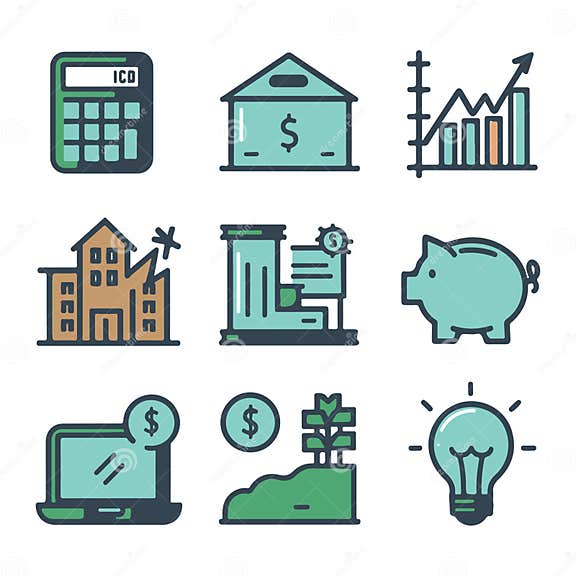 A Clean and Modern Flat Vector Icon Set Featuring Nine Distinct Symbols ...