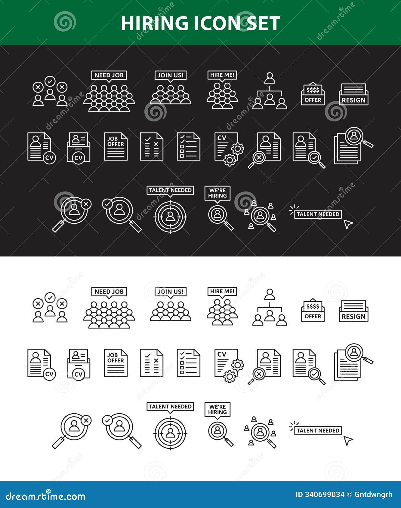 Set of Line Icons Related To Hire or Hiring Process. Application, Job ...