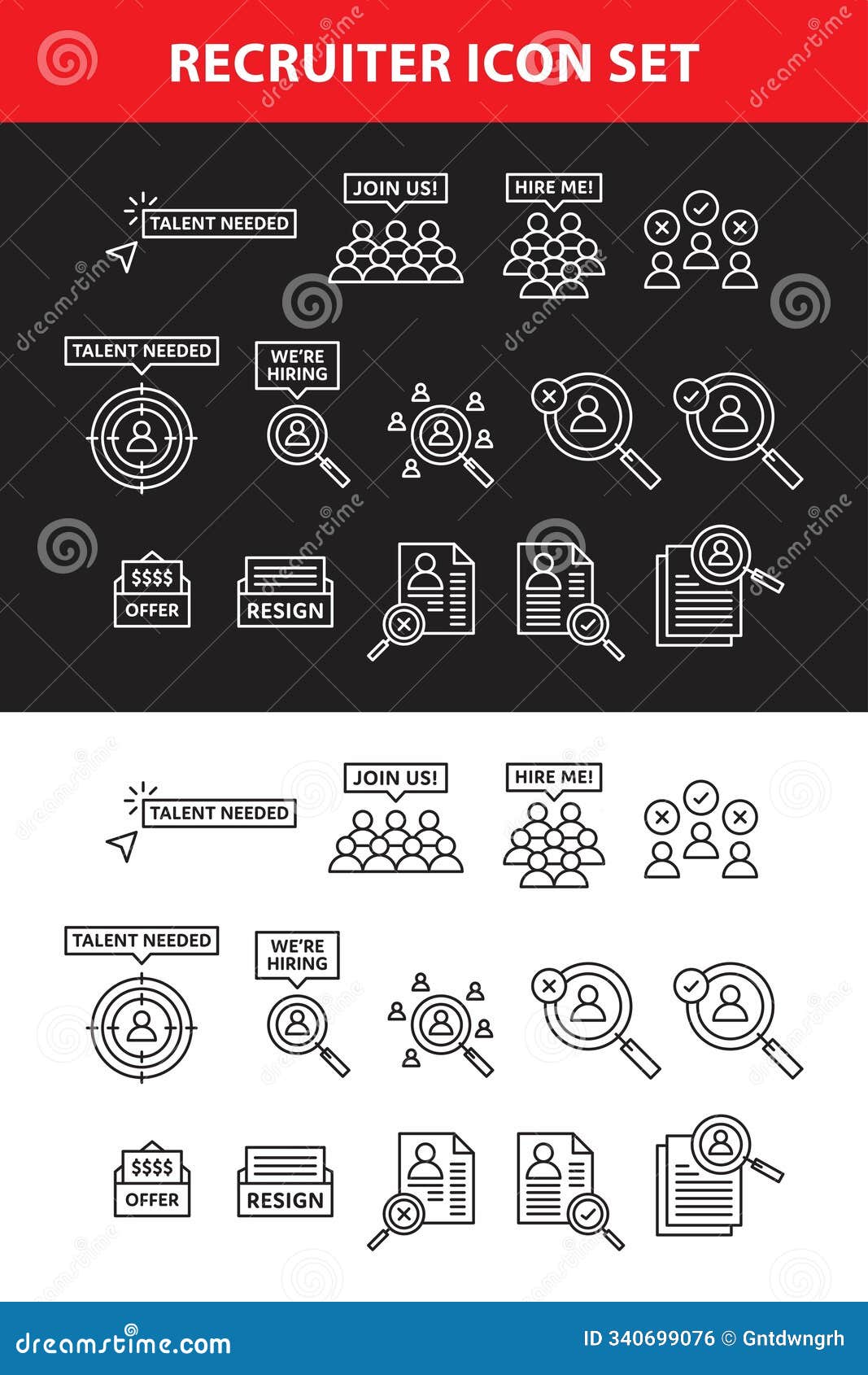 Headhunting Set of Web Icons in Line Style. Recruiter Icons for ...
