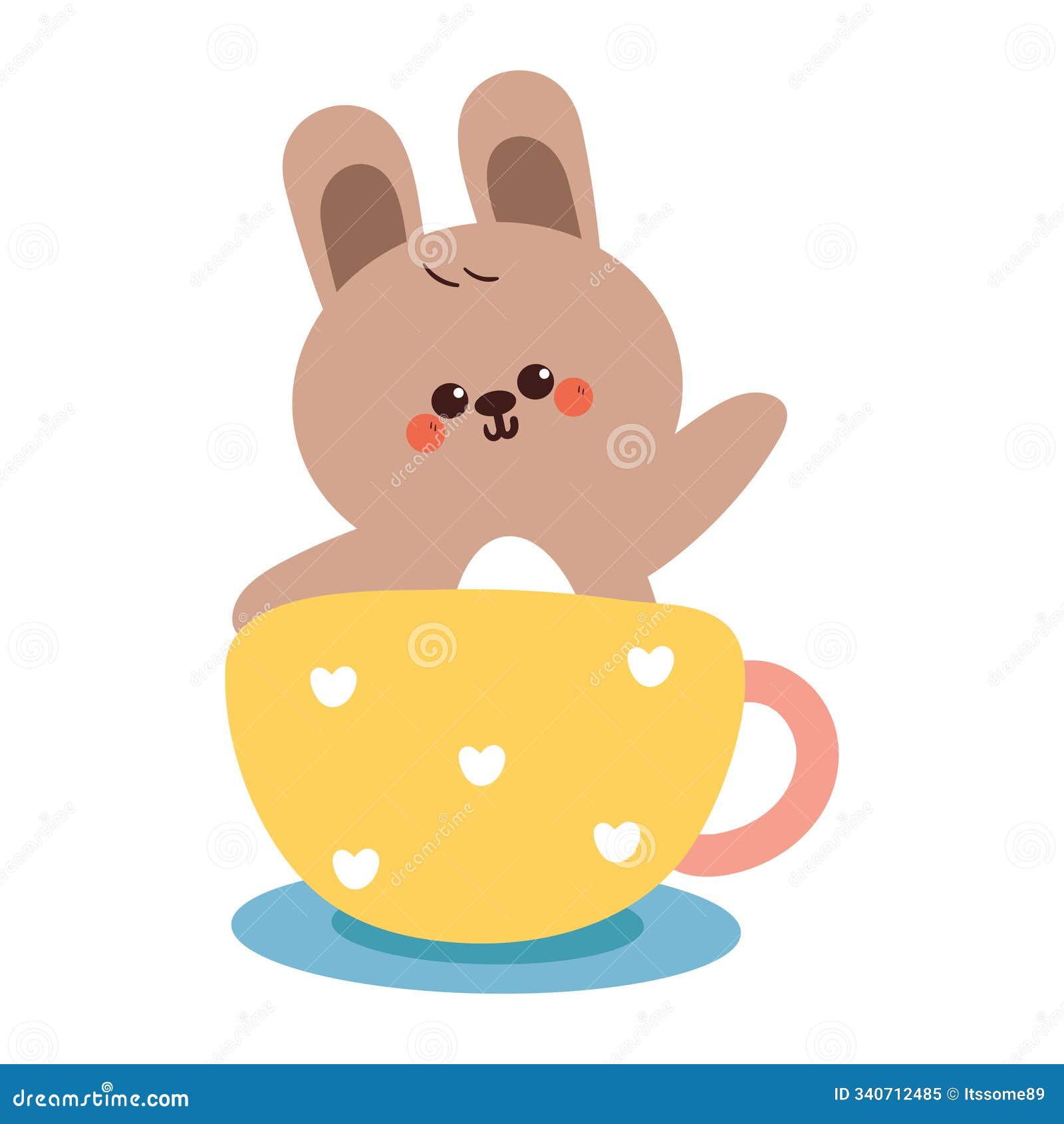 Hand Drawing Cartoon Bunny Inside a Yellow Cup Stock Illustration ...