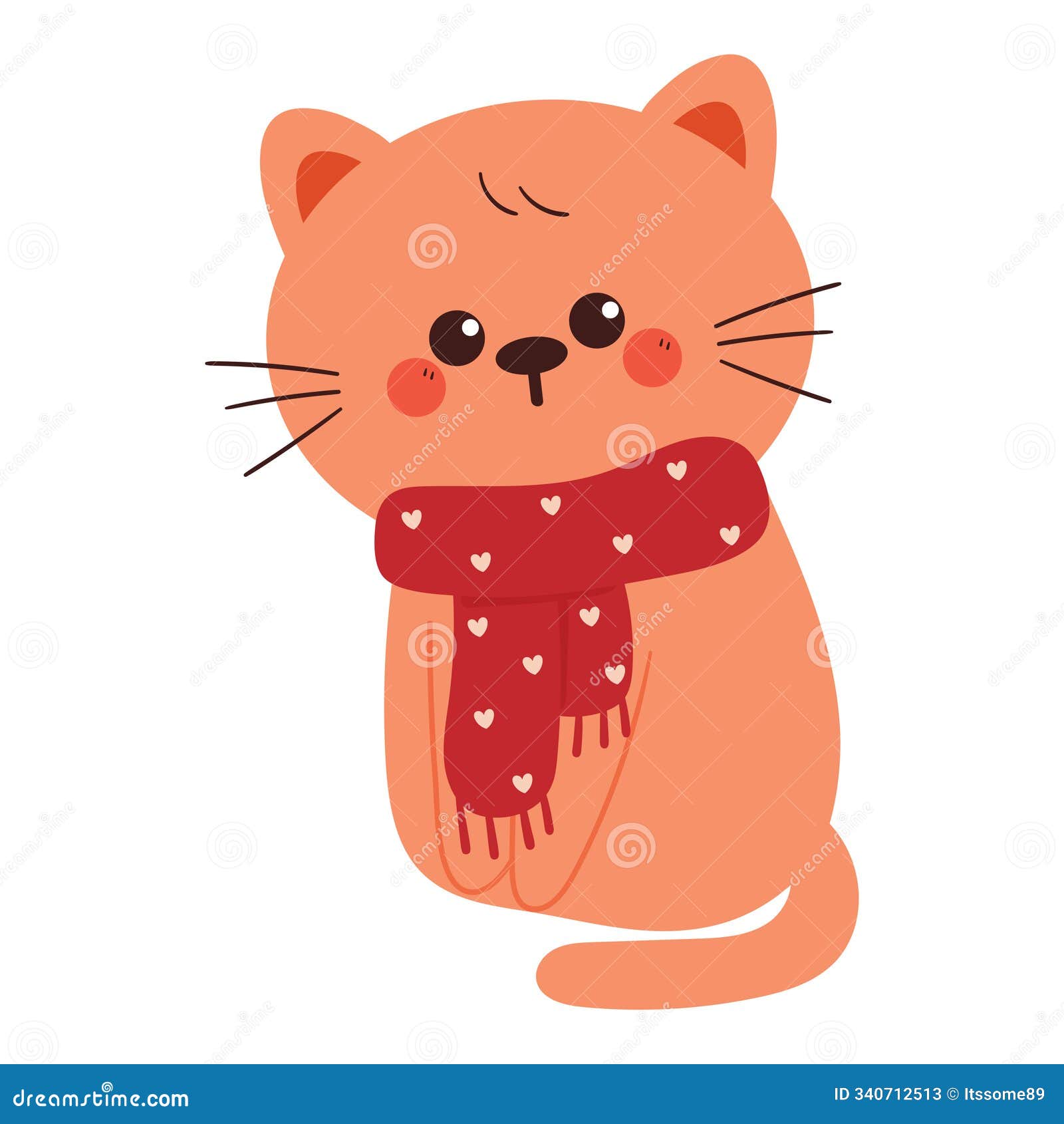 Hand Drawing Cartoon Cat Wearing Scarf Stock Illustration ...
