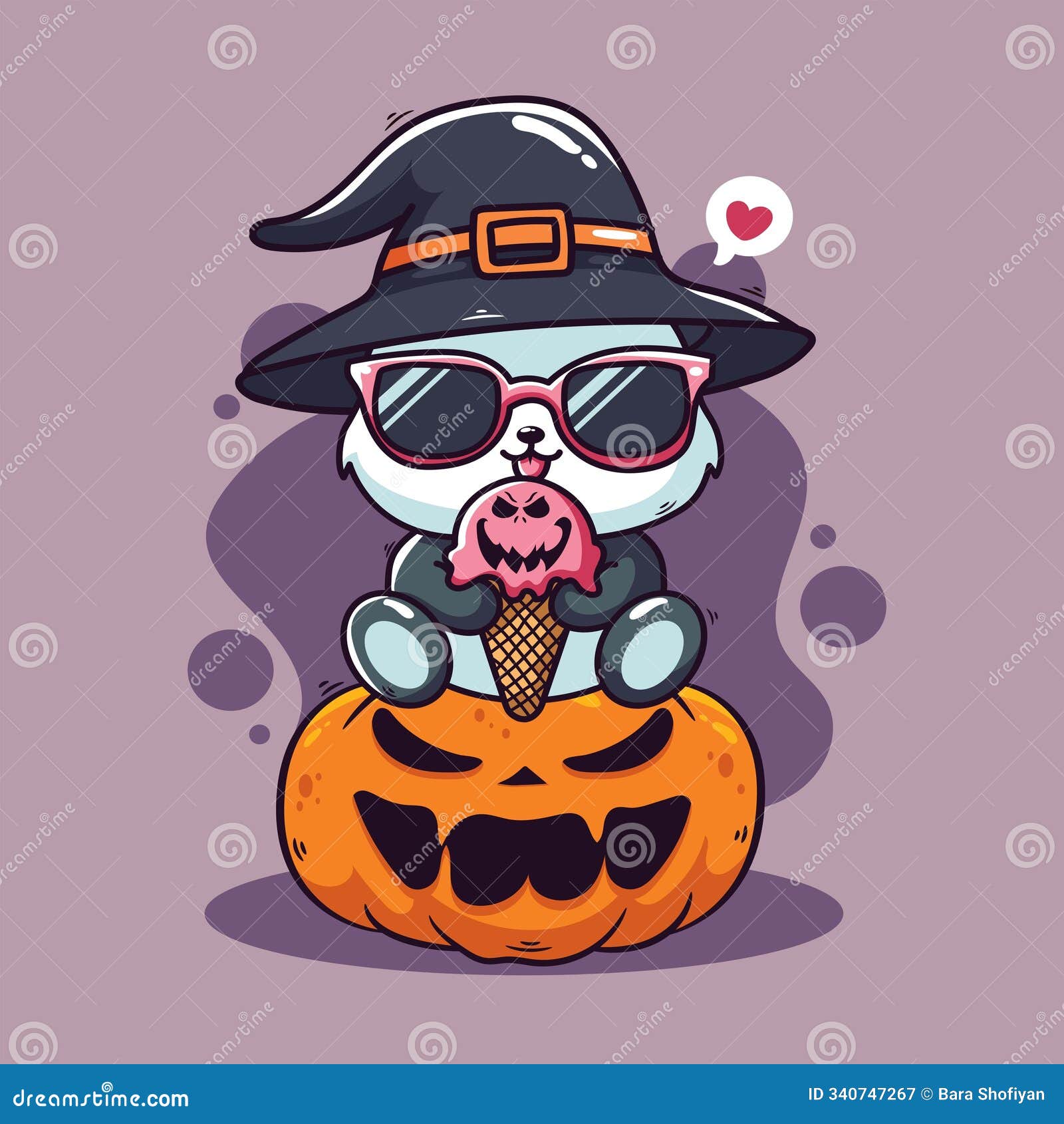 Halloween Vector Illustration with Cute Cartoon Panda and Pumpkin ...