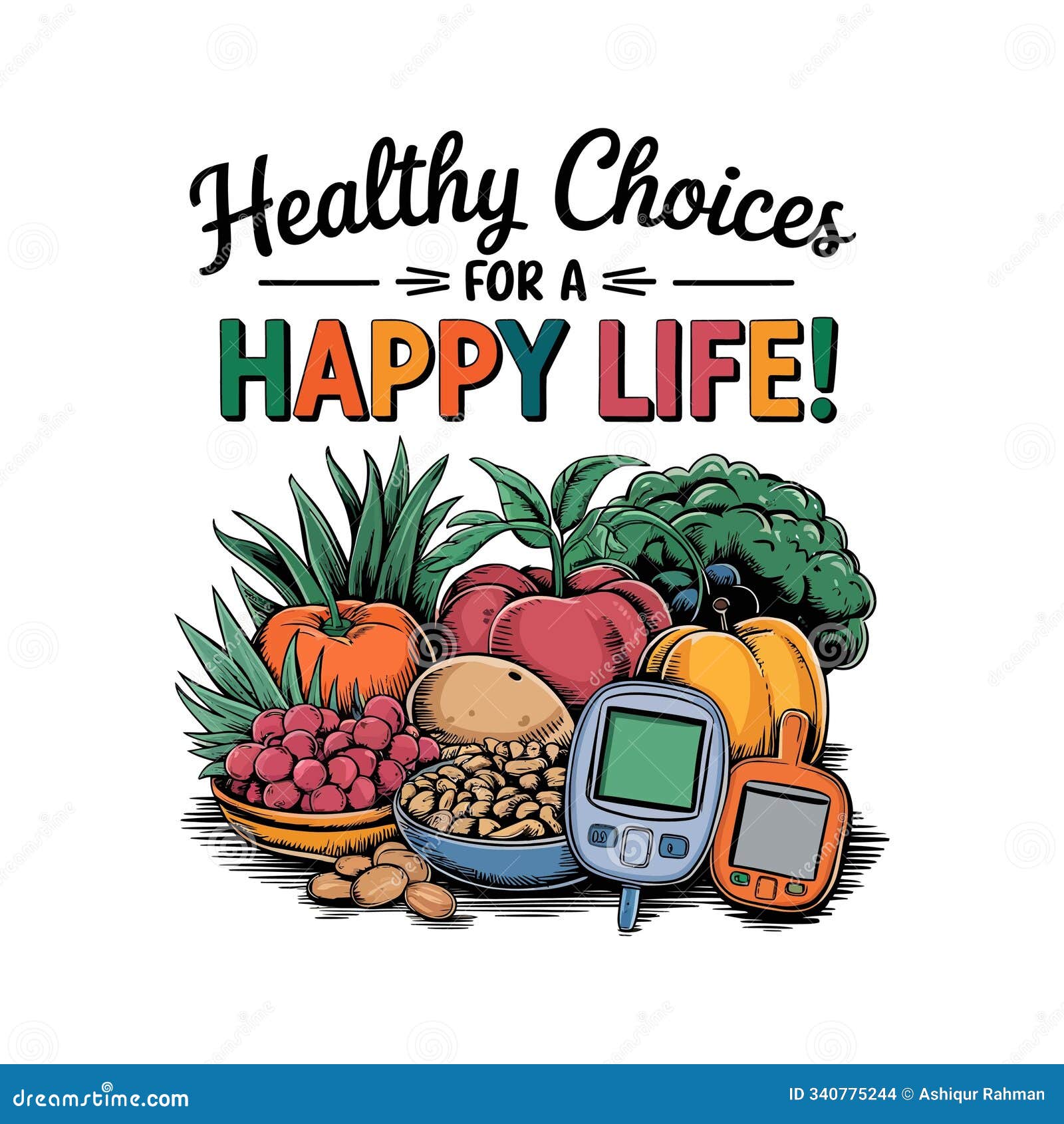 Healthy Choice for a Happy Life Vector Art Illustration Stock ...