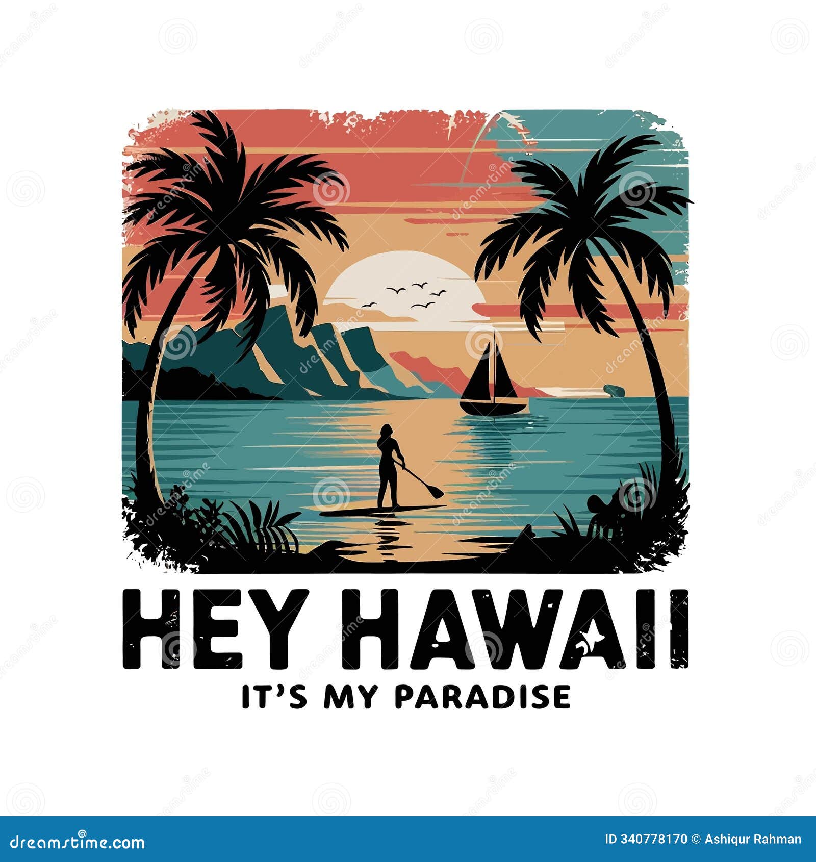 Hey Hawaii Vector Art Illustration Stock Illustration - Illustration of ...