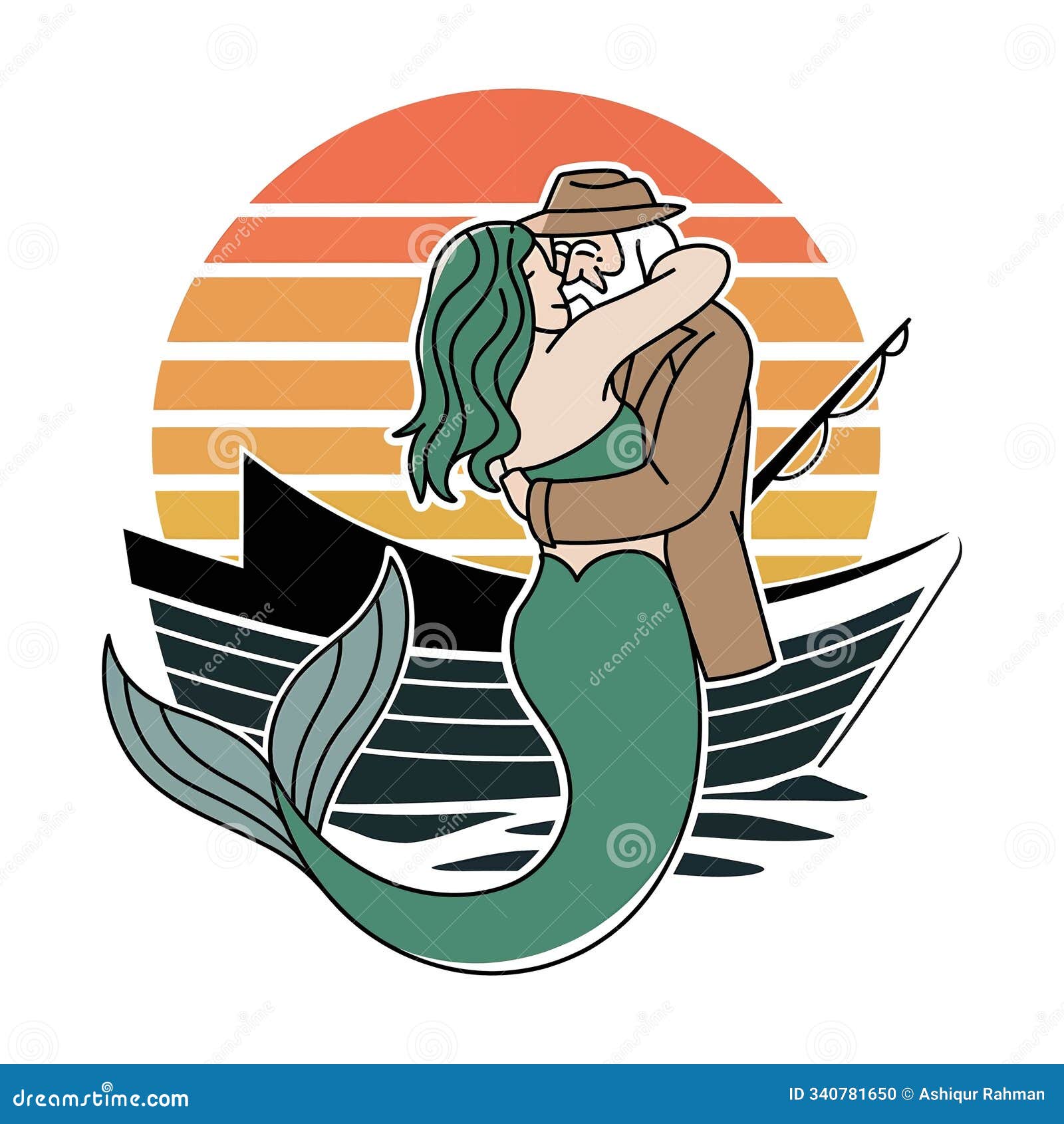 Mermaid Hugging Vector Art Illustration Stock Illustration ...