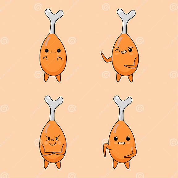 Cute Chicken Leg Mascot Character Set Stock Illustration - Illustration ...