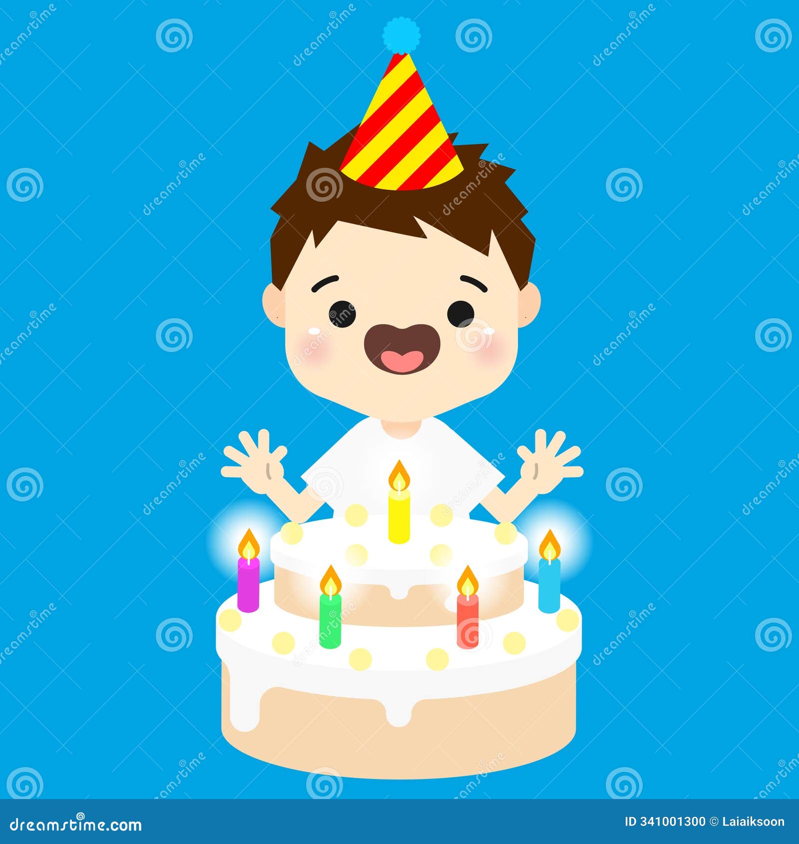 Excited Young Boy Celebrating His Birthday with a Birthday Cake ...