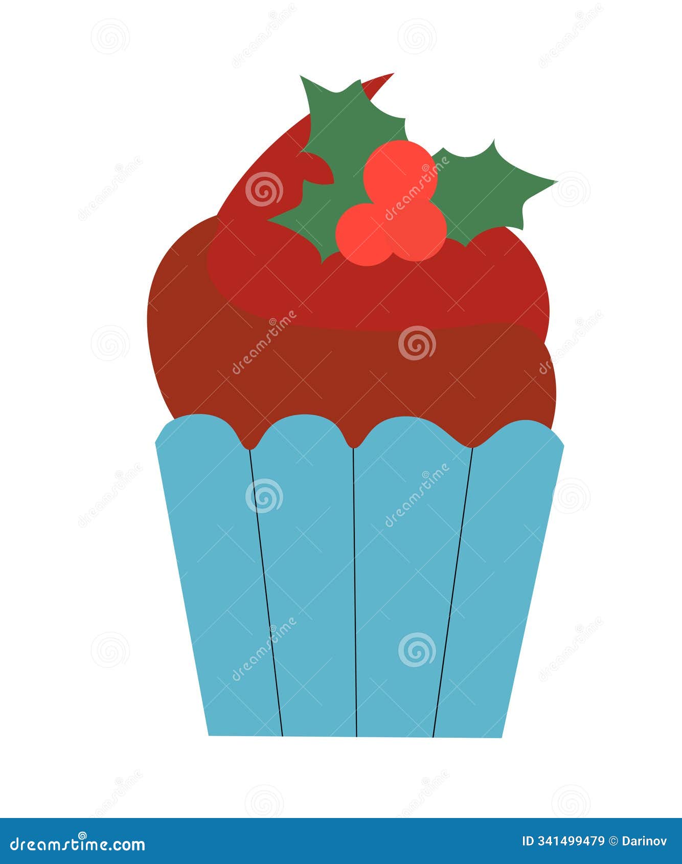 Christmas Cupcake with Mistletoe. Vector Flat Illustration. Stock ...