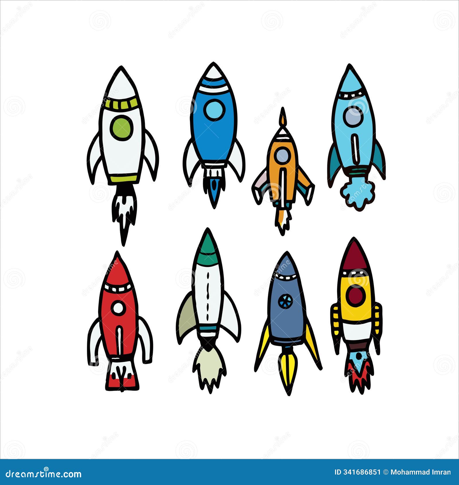 Colorful Rocket Illustration Set with White Background. Stock ...