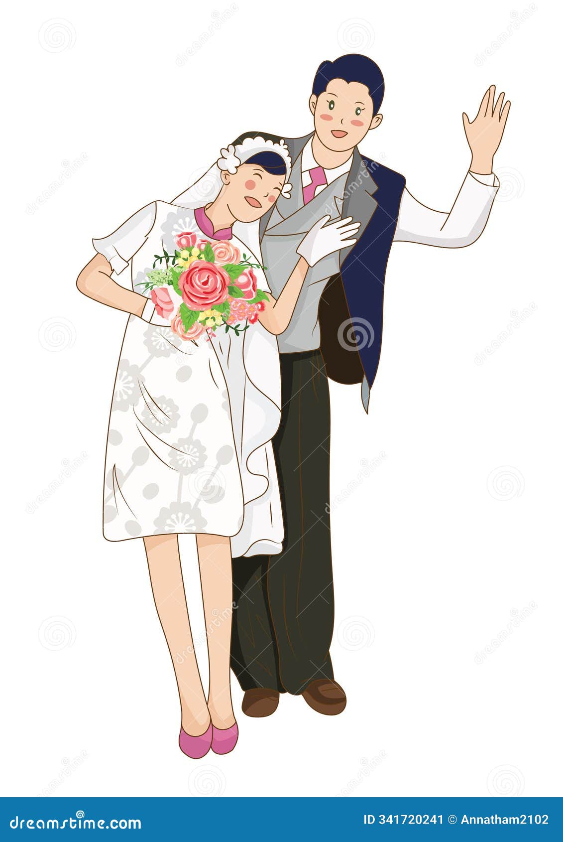 Chibi Wedding Couple In Vietnamese Ao Dai Vector Illustration ...