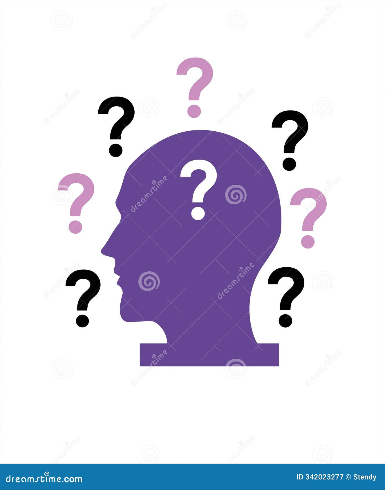Vector Illustration of a Head and Question Marks, Showing of Over ...