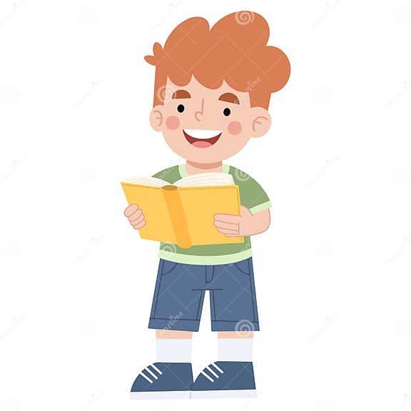 Vector Illustration of Boy Standing Reading a Book Stock Illustration ...