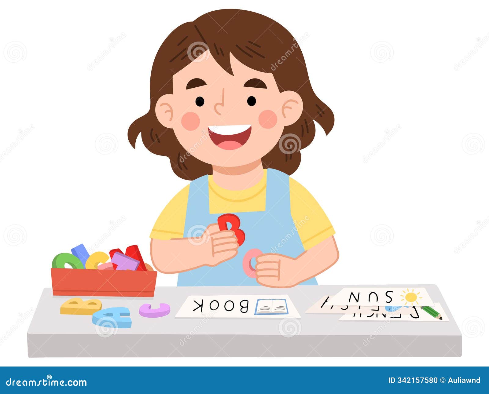 Vector Illustration Of Little Girl Playing Flashcards | CartoonDealer ...