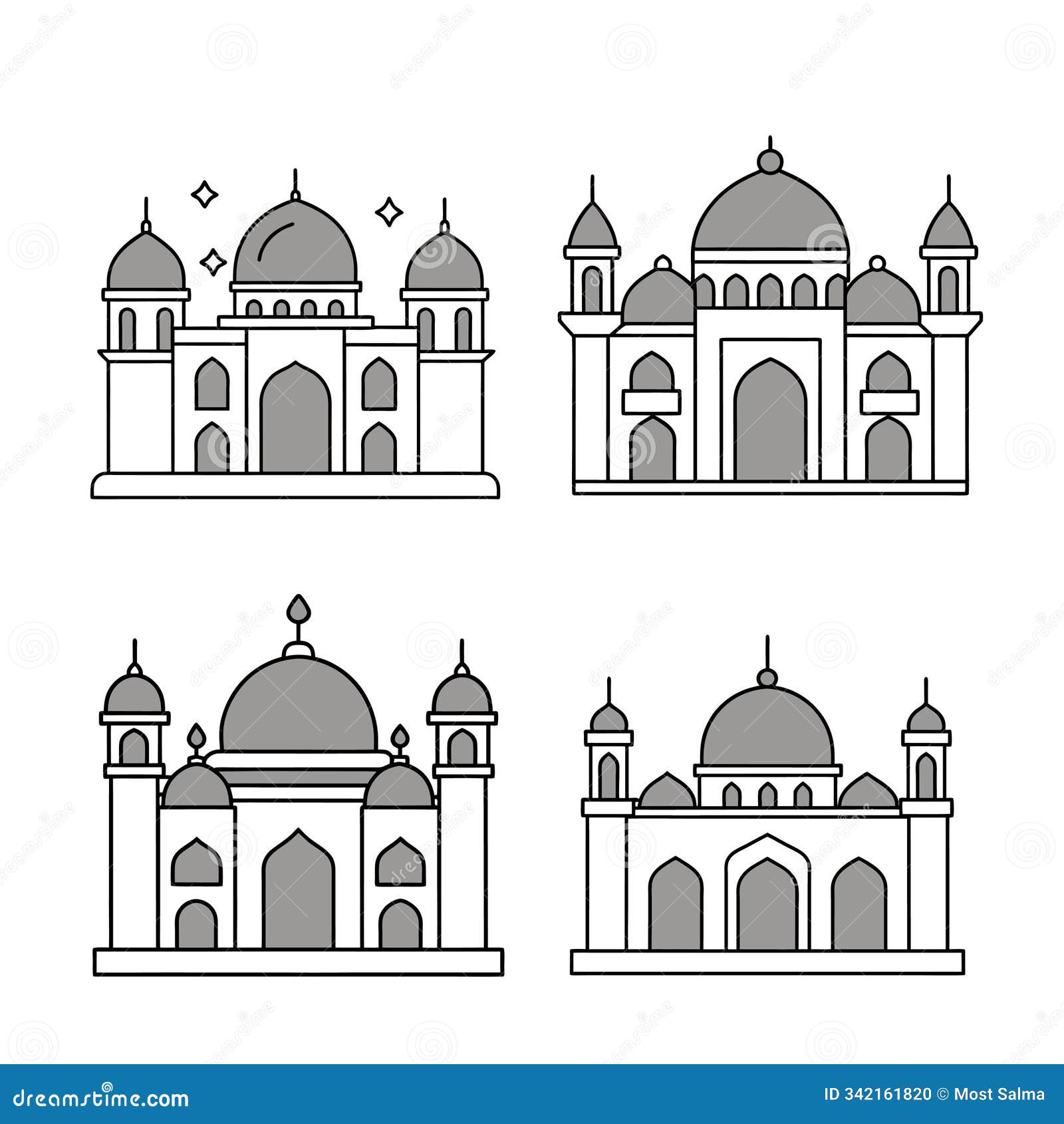 Collection of Minimalist Mosque Icons for Islamic Designs Stock ...