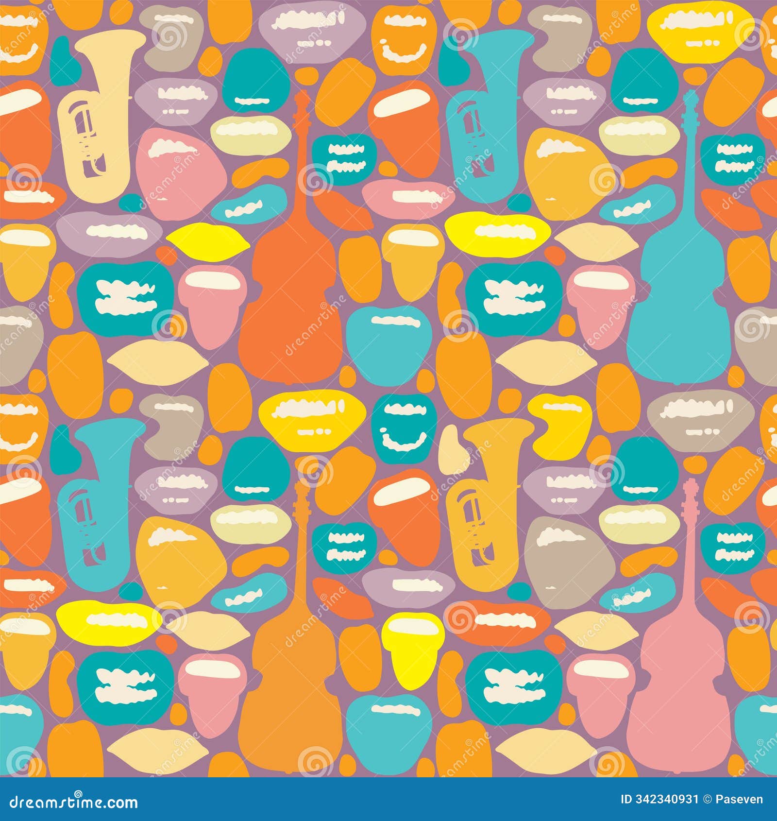 Music Seamless Pattern with Colored Lips Stock Illustration ...