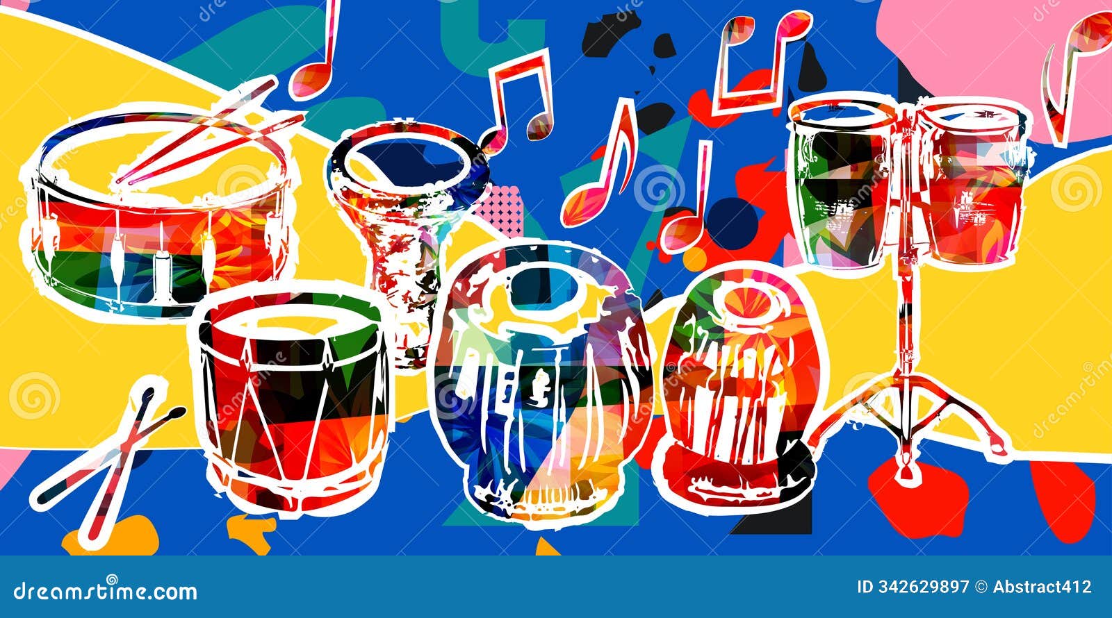 Music Instruments Background. Colorful Drum, Darbuka, Bongo Drums ...