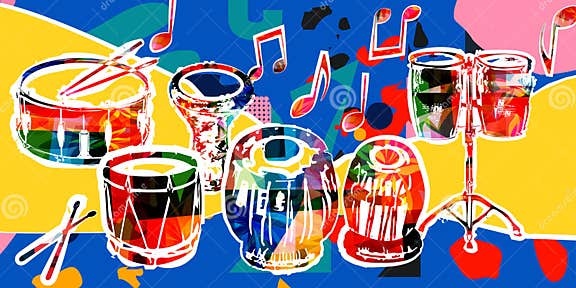 Music Instruments Background. Colorful Drum, Darbuka, Bongo Drums ...