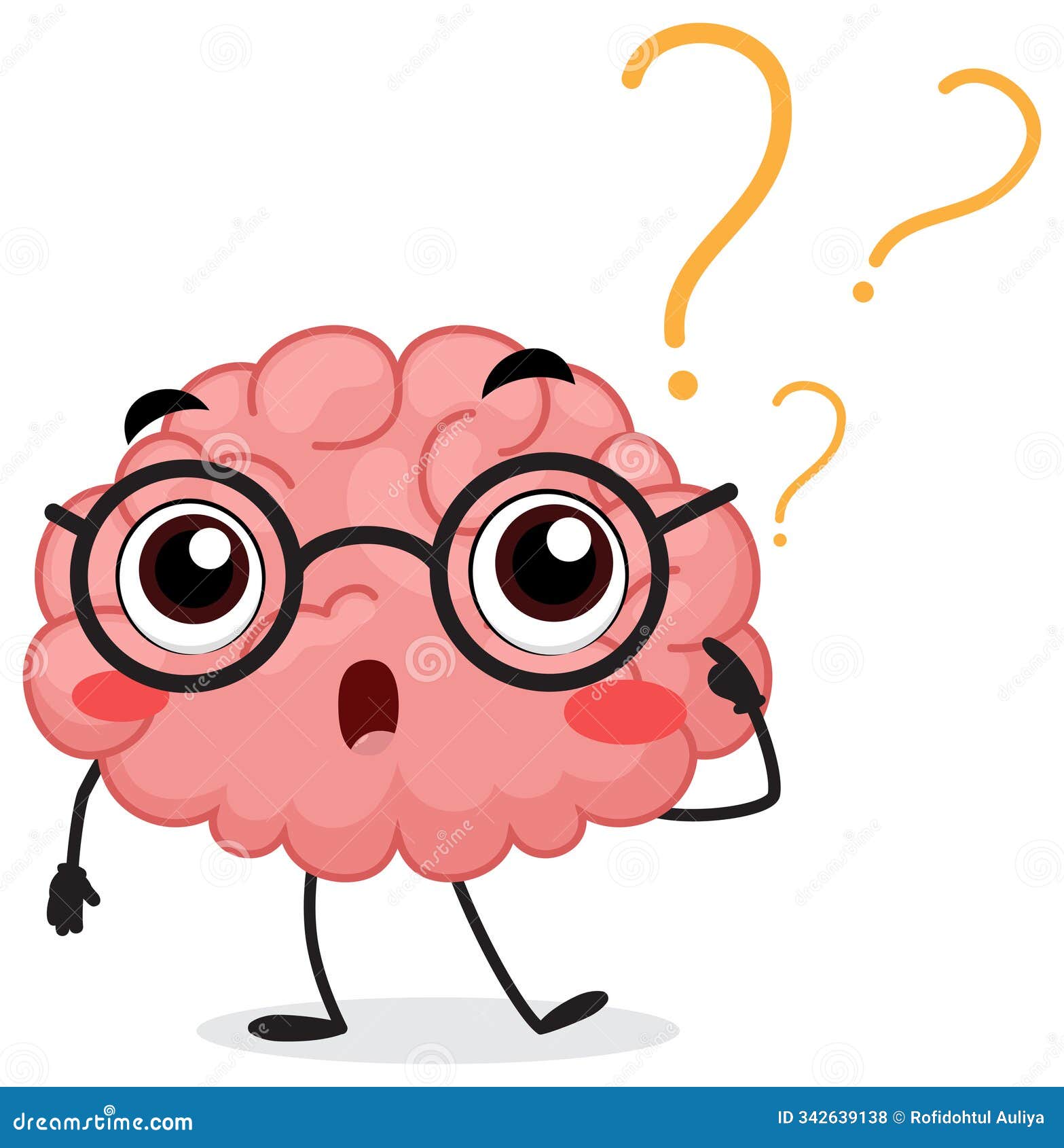 Cute Cartoon Brain with Question Mark, Isolated on White Stock ...