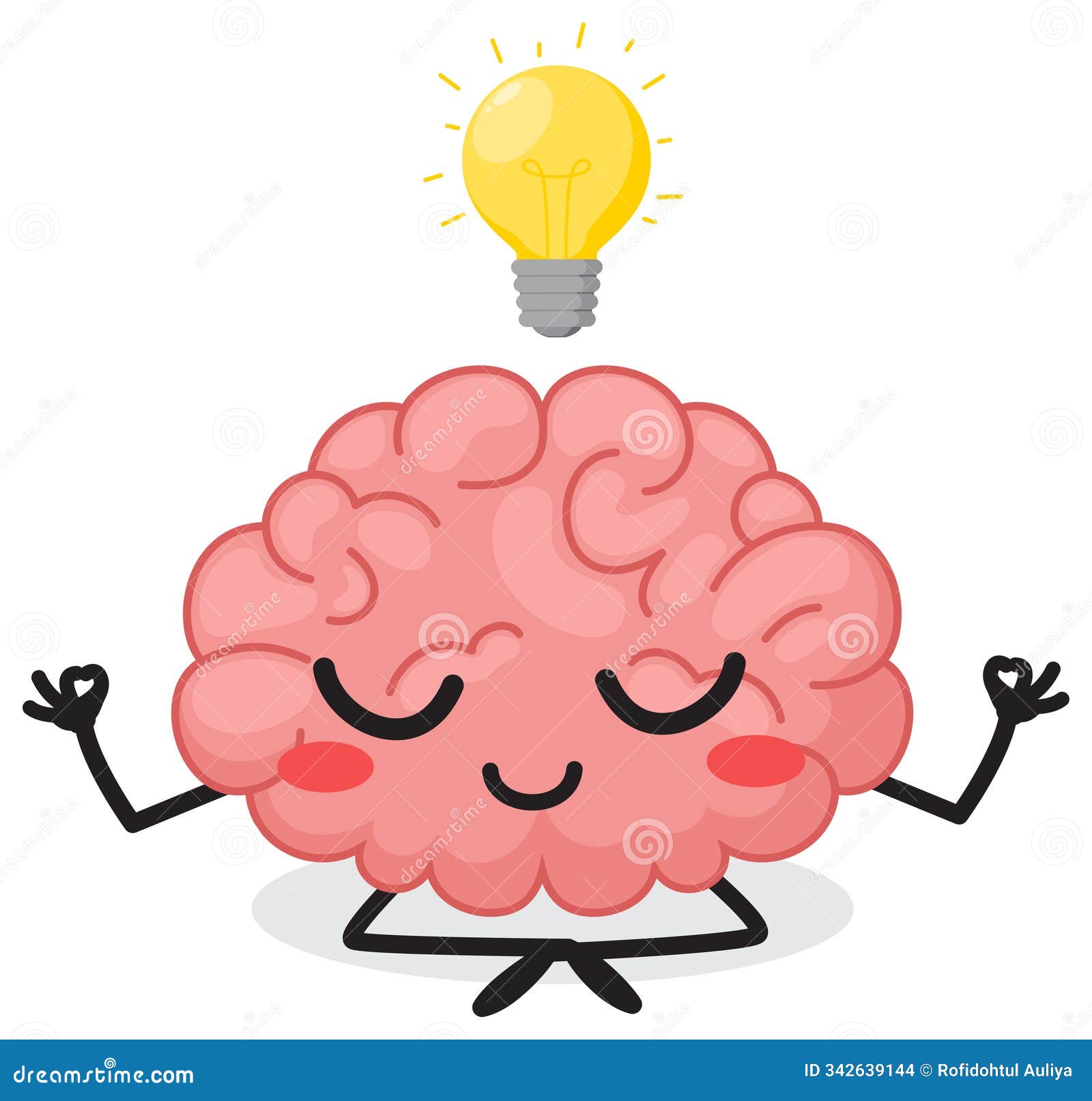 Healthy Cute Brain Cartoon Meditating Stock Illustration - Illustration ...