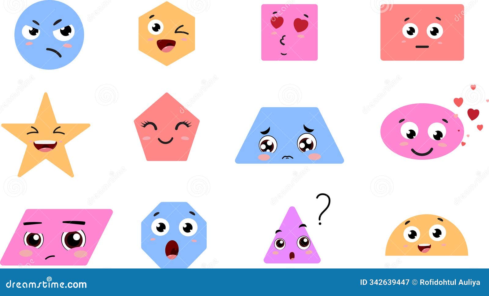 Abstract Cute Geometric Shape Cartoon Character Set Stock Illustration ...