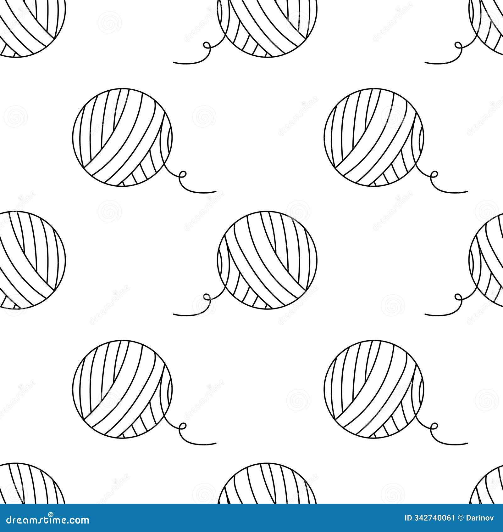 Seamless Pattern with Ball of Threads. Outline, Doodle, Line Art ...