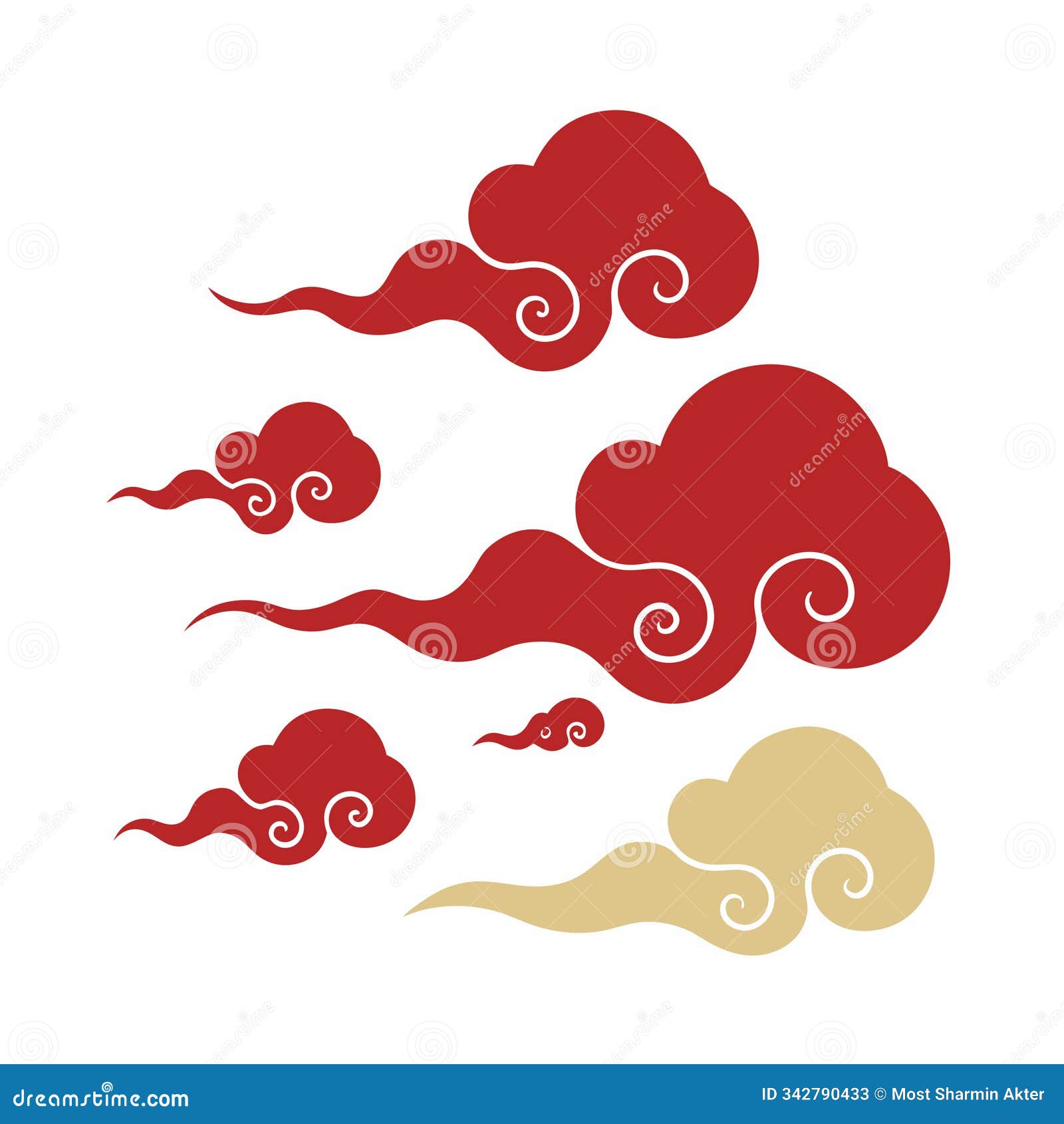 Traditional Chinese Art Style Vector – Cloud and Wind Elements Stock ...