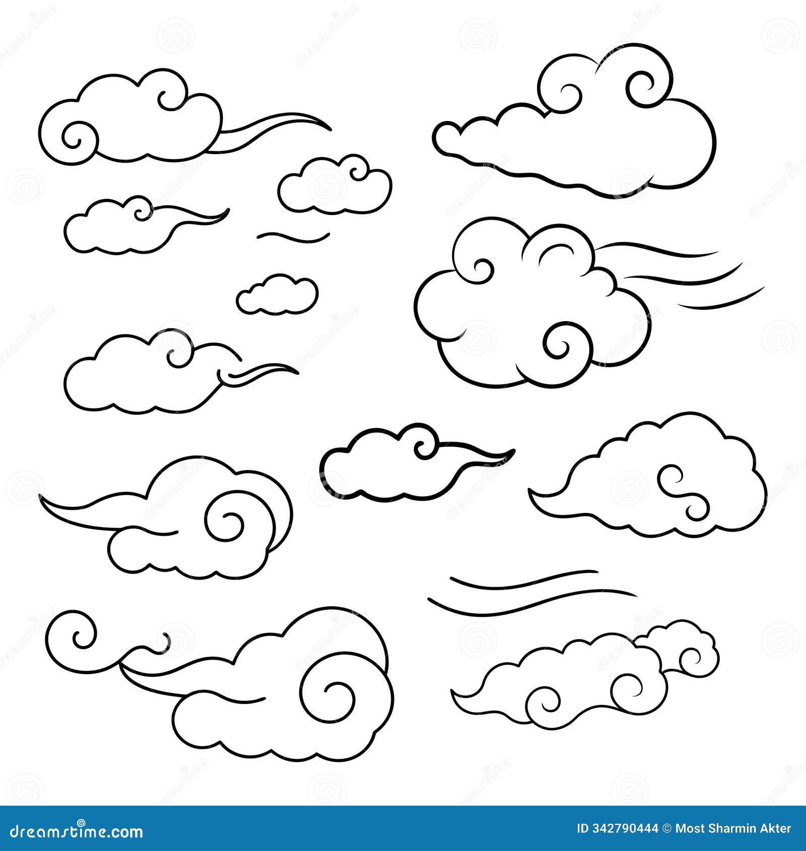 Traditional Chinese Art Style Vector – Cloud and Wind Elements Stock ...