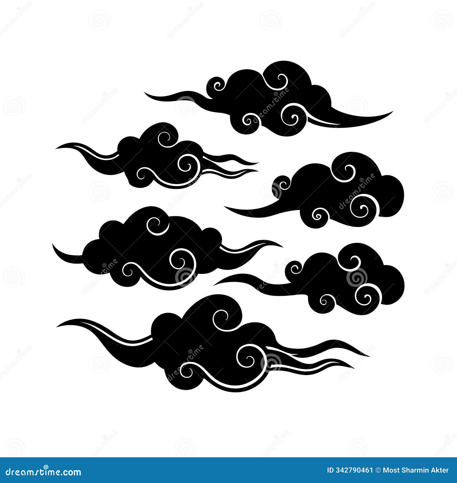 Traditional Chinese Art Style Vector – Cloud and Wind Elements Stock ...