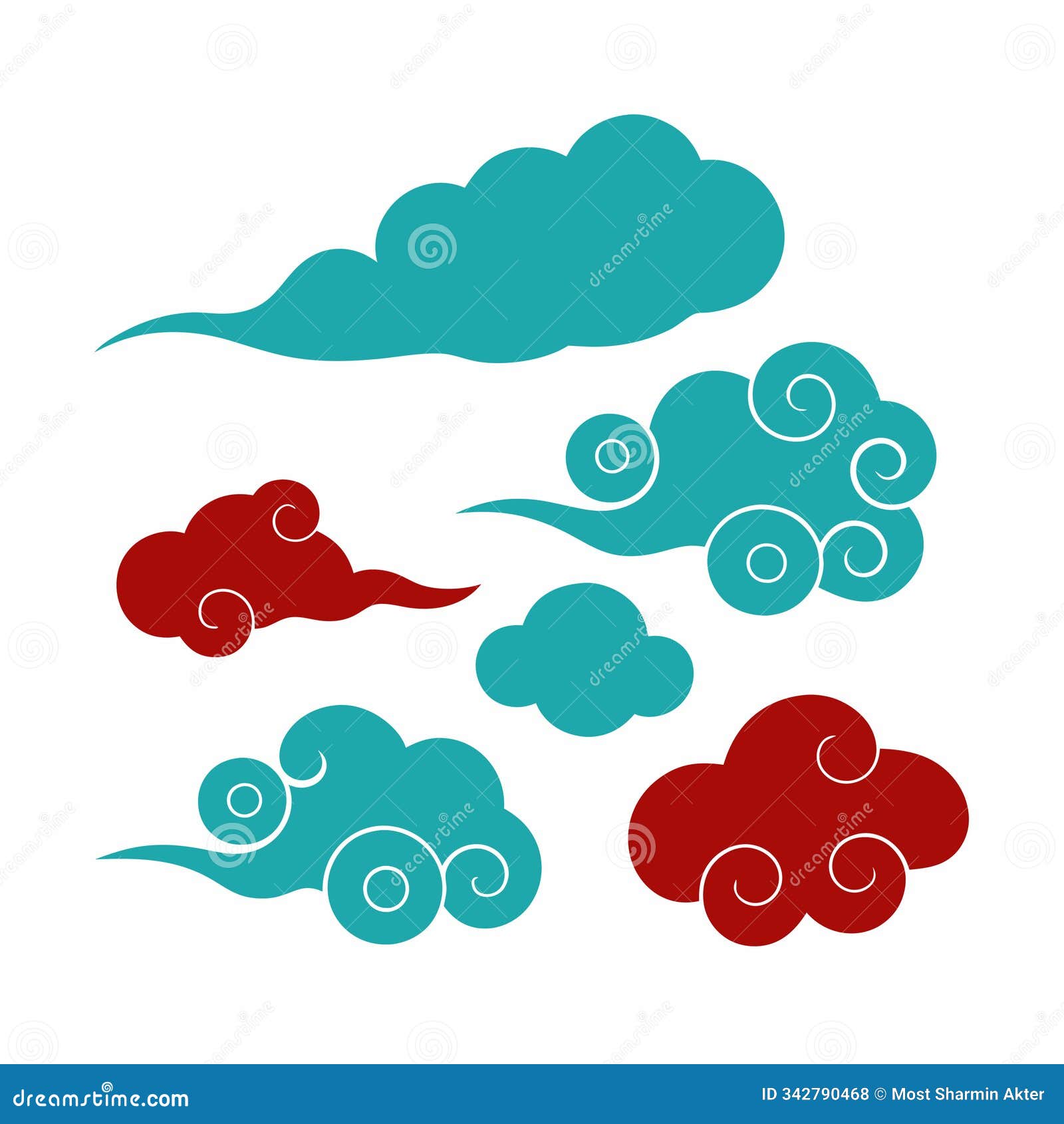 Traditional Chinese Art Style Vector – Cloud and Wind Elements Stock ...