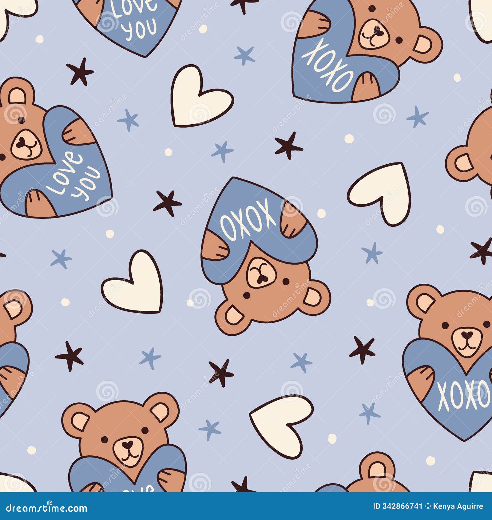 Blue Love Pattern Teddy Bear Background San Valentines Pattern Stock ...
