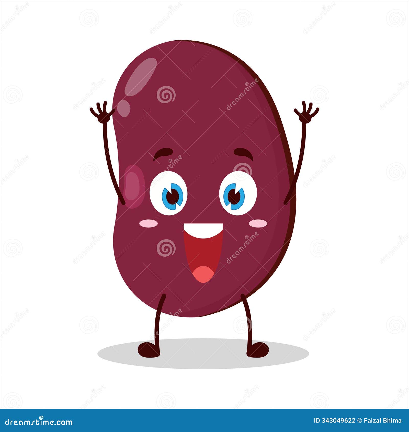 Cute Rise Hand Happy Expression of Red Bean Character Stock Vector ...