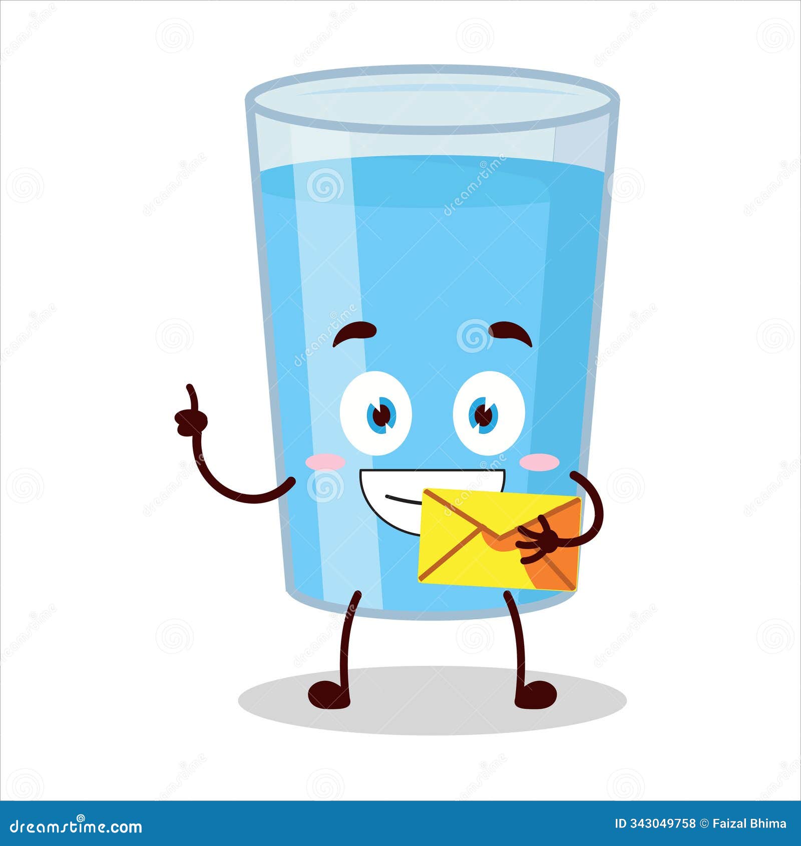 Cute Happy Expression Glass of Water Bring Envelope Letter Cartoon ...