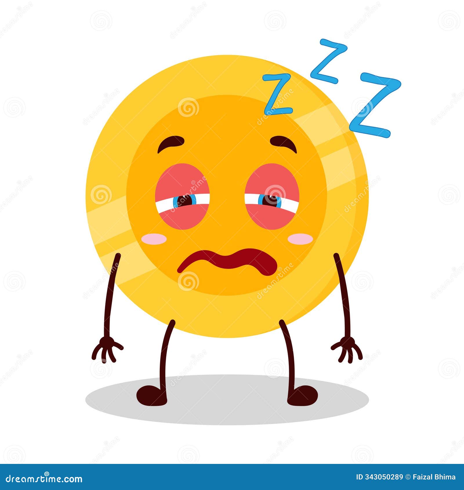 Cute Sleepy Expression of Coin Cartoon Character Stock Vector ...