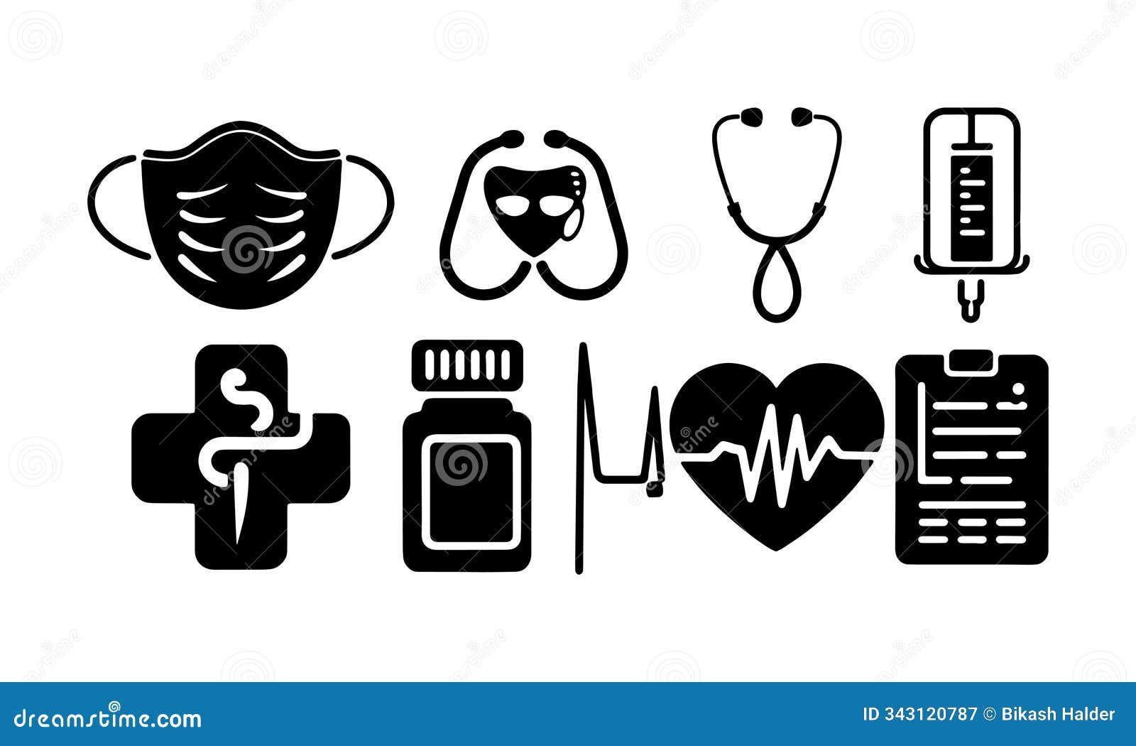Comprehensive Medical and Health Silhouette Vector Stock Illustration ...