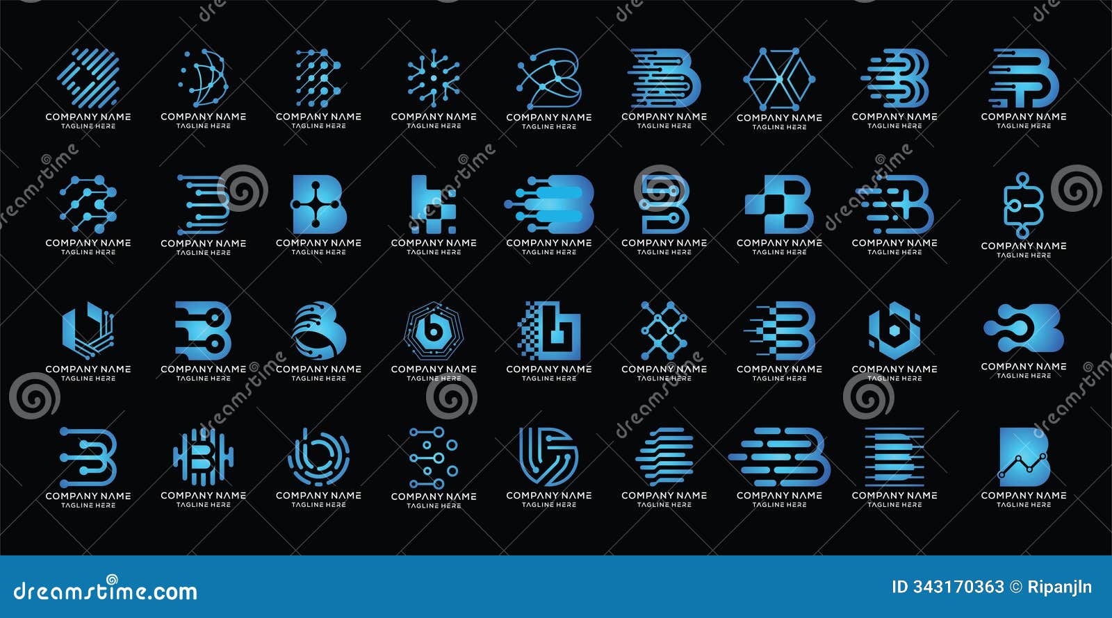 Collection Monogram Initials Letter B Logo Design. Mega Logo Collection ...