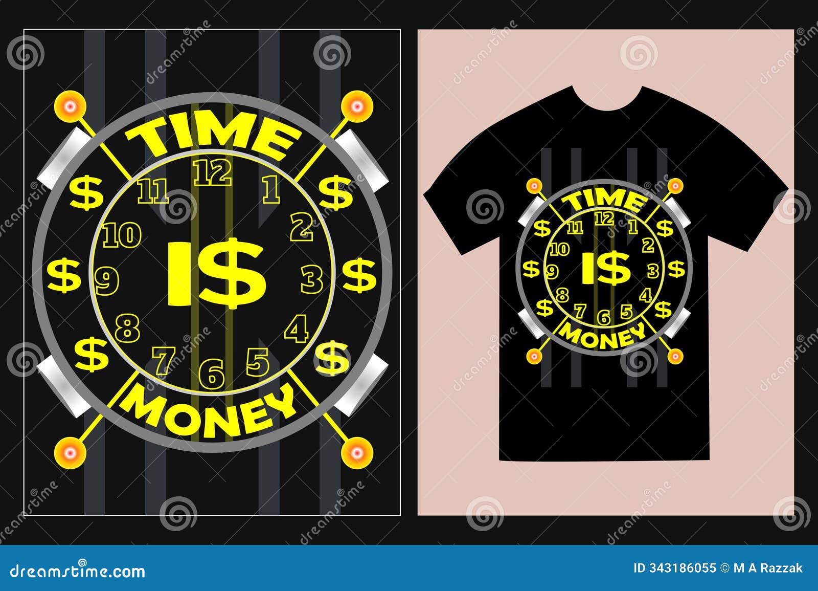 Typographic T-Shirt Design with the Text Time is Money on Black T-shirt ...