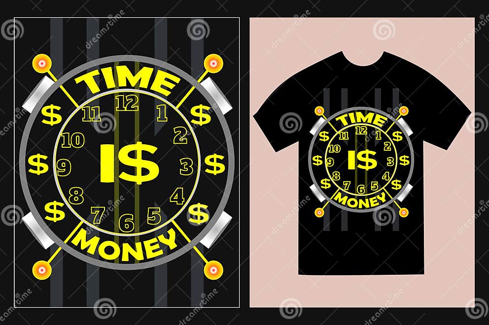 Typographic T-Shirt Design with the Text Time is Money on Black T-shirt ...
