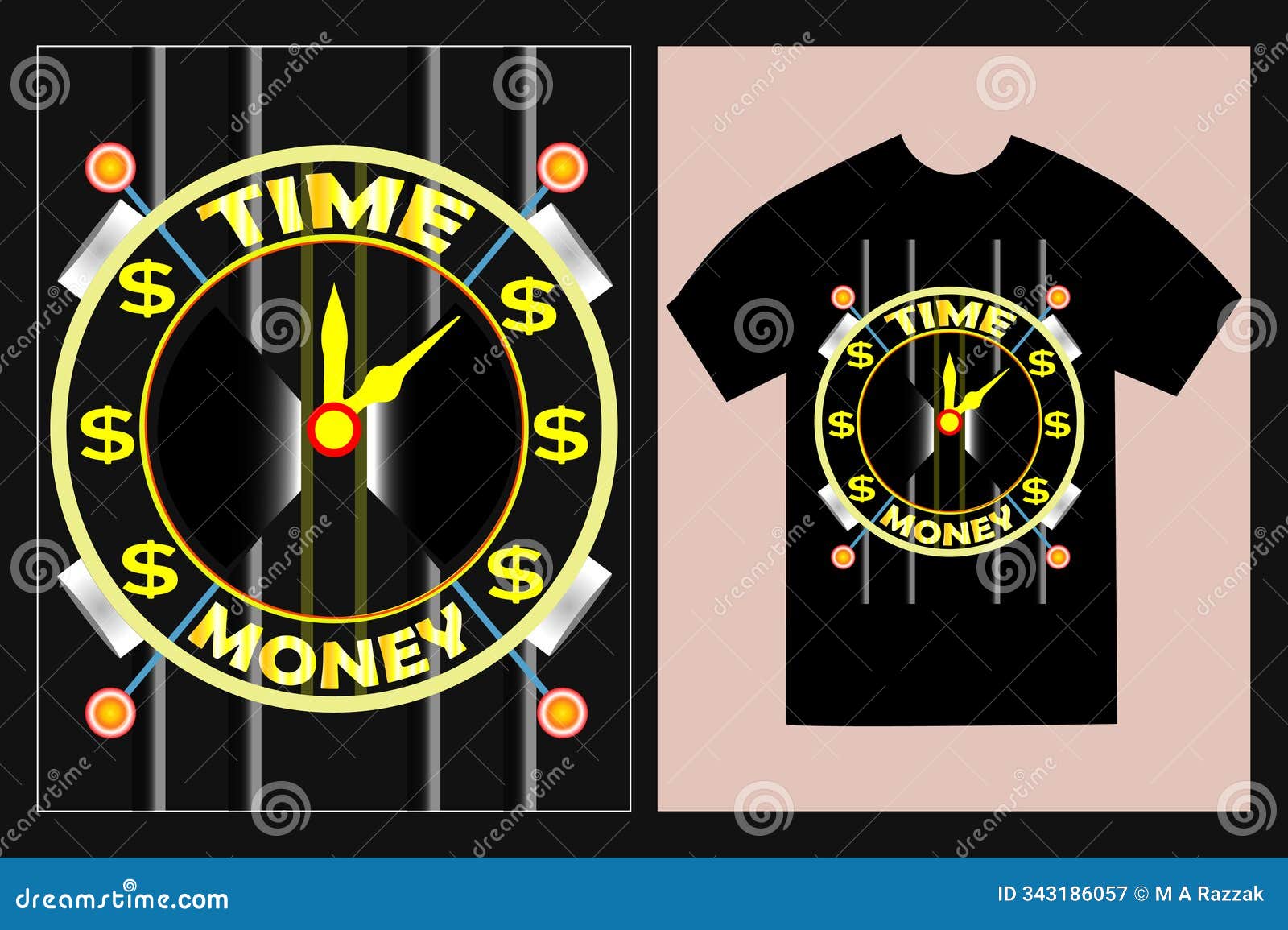 Typographic T-Shirt Design with the Text Time is Money on Black T-shirt ...