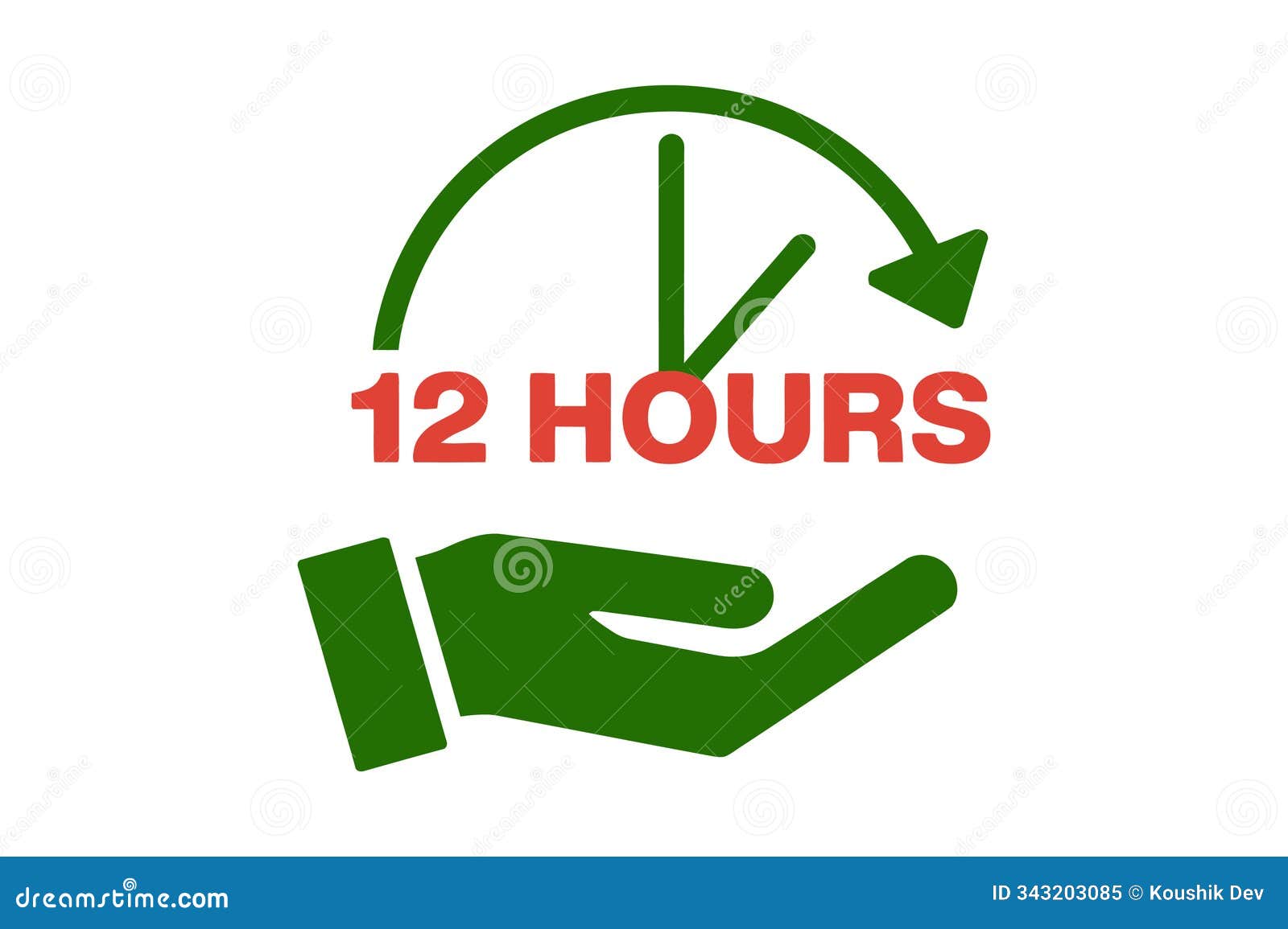 12-Hour Icon Vector with Clock and Supporting Hand Graphic Stock ...