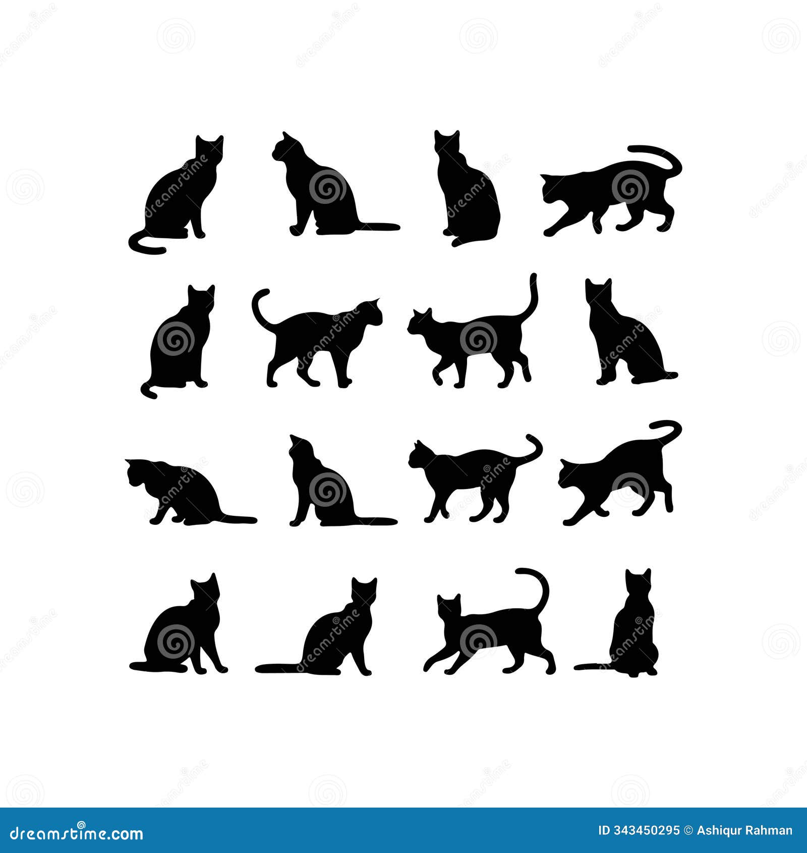 Various Pose of Cat Silhouette Vector Art Stock Illustration ...