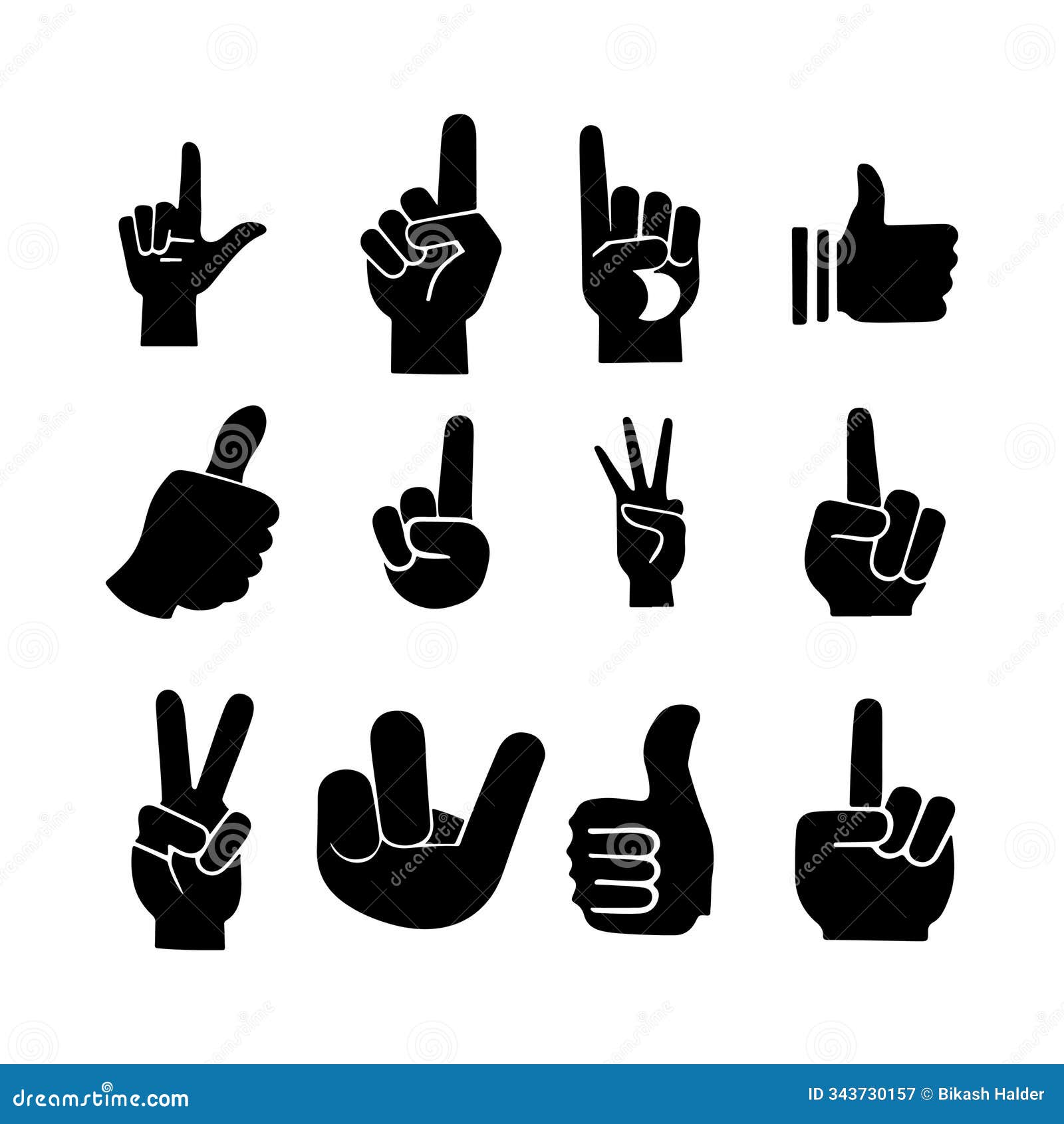 Hand Gestures Silhouette Vector Art Collection Stock Vector ...
