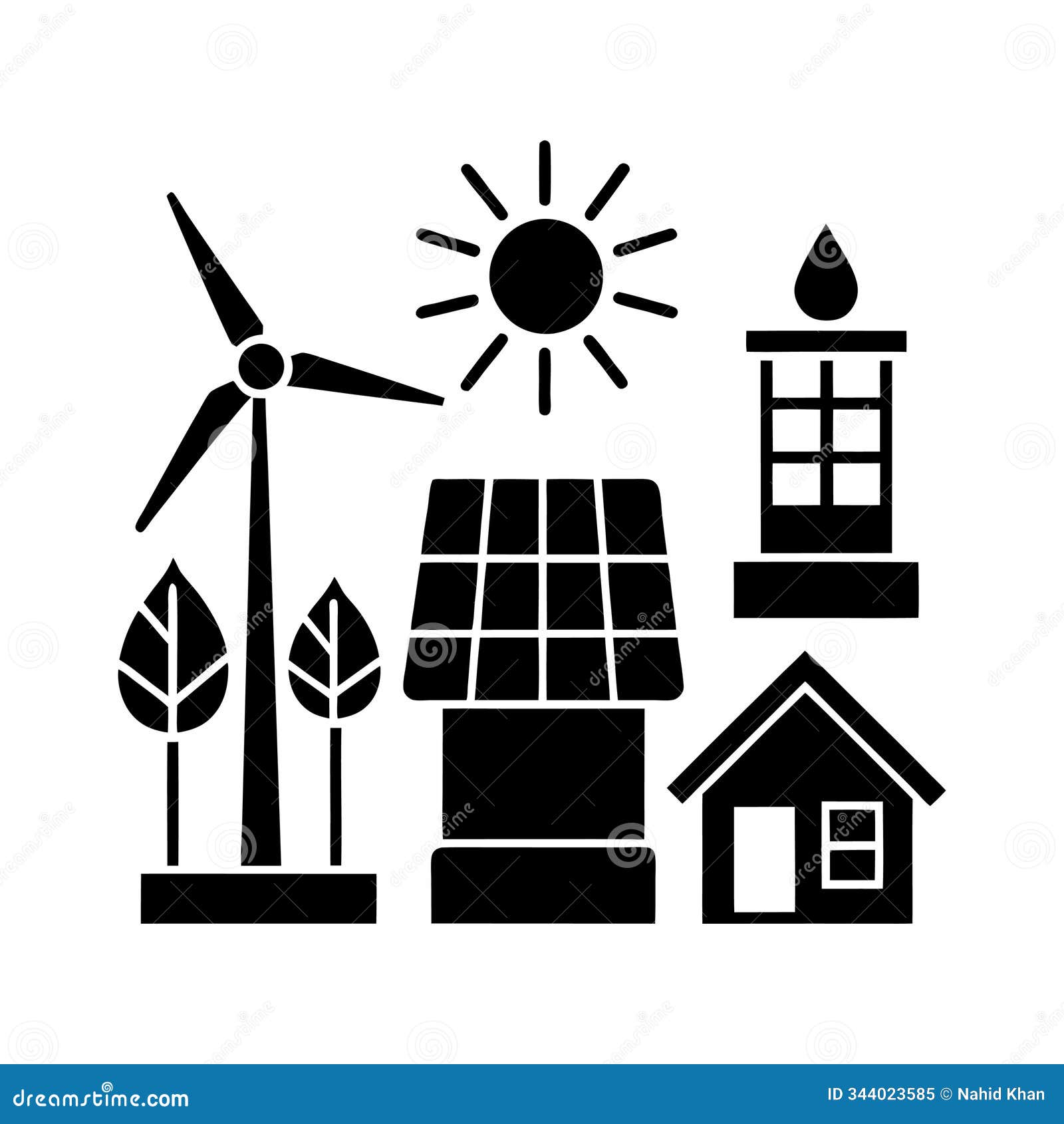 Energy Sources Icon Set in Sleek Line Art Stock Vector - Illustration ...