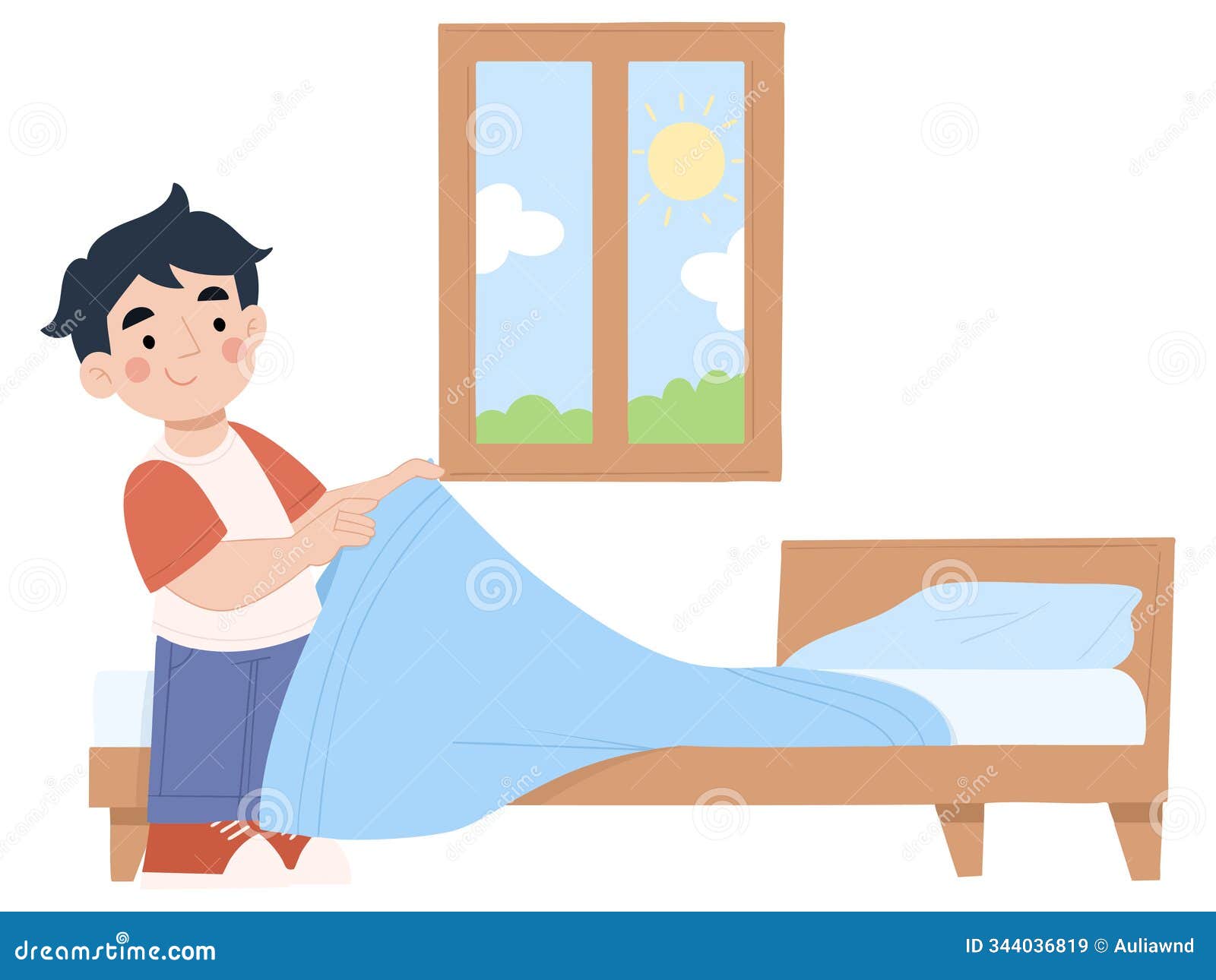 Llustration of a Boy Making a Bed Stock Vector - Illustration of ...