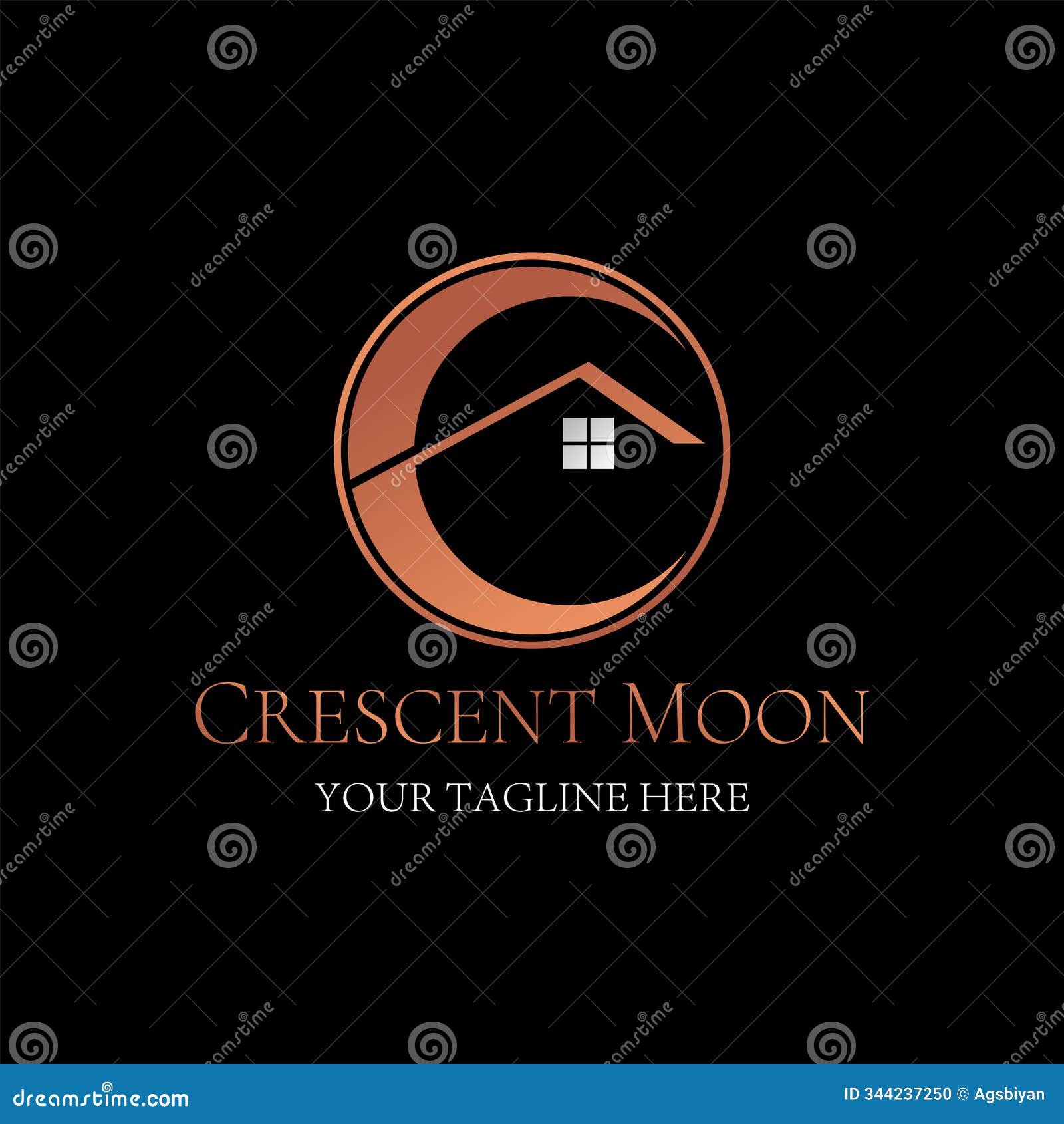 Crescent Moon Home Line Roof House on Night Stars Related To Property ...