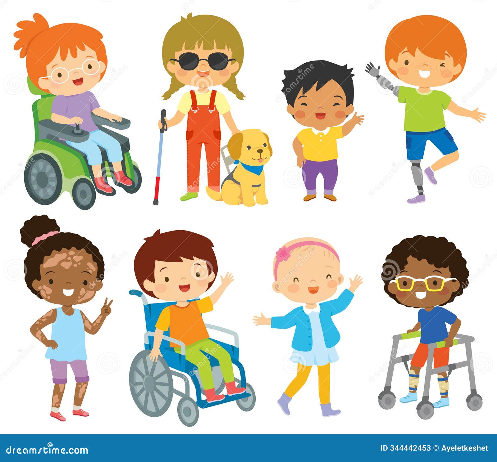 Inclusive Kids Clipart Set Diversity And Disabilities Cartoon Vector ...