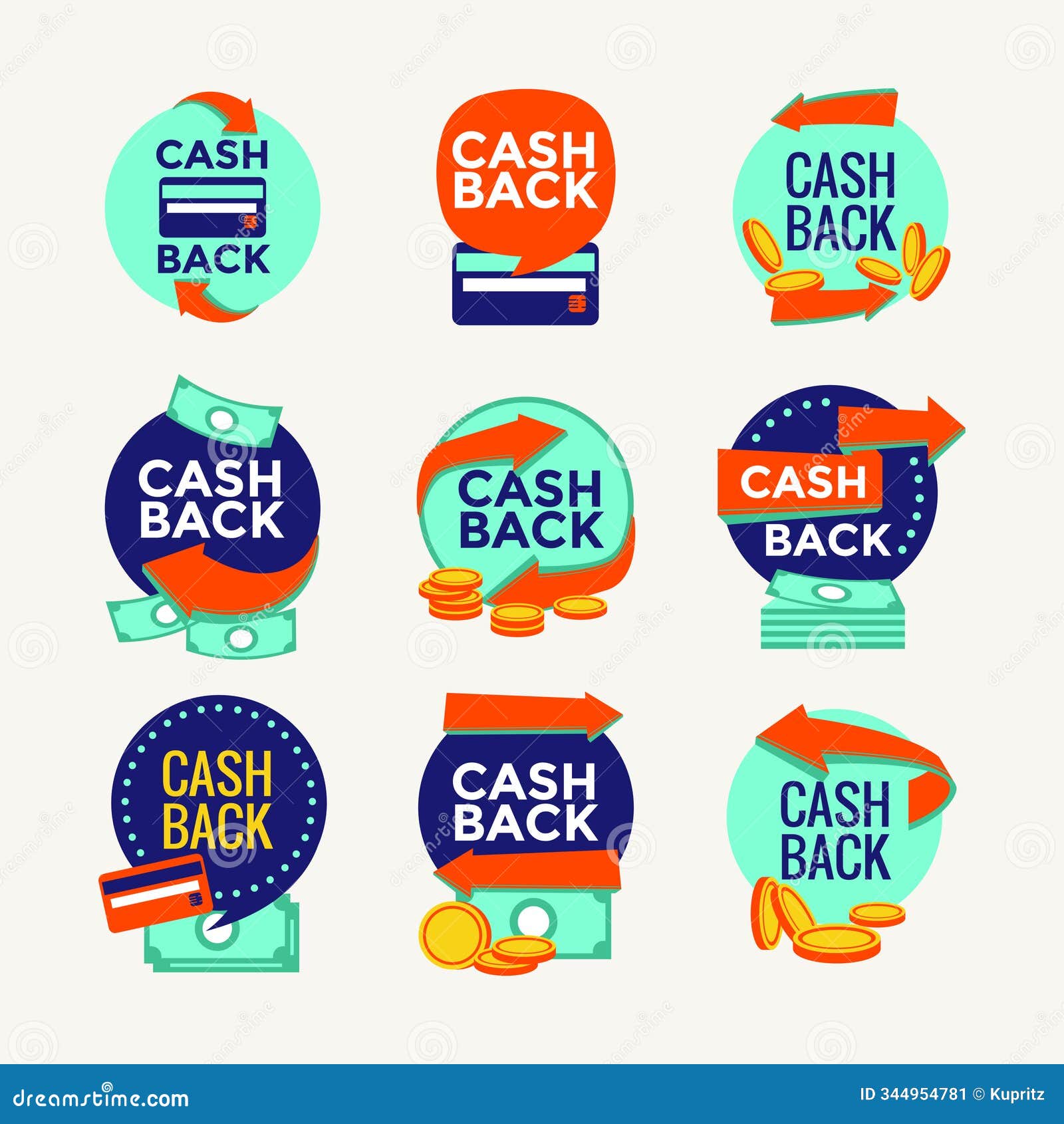Money Cash Back Labels and Stickers Vector Flat Style Stock Vector ...