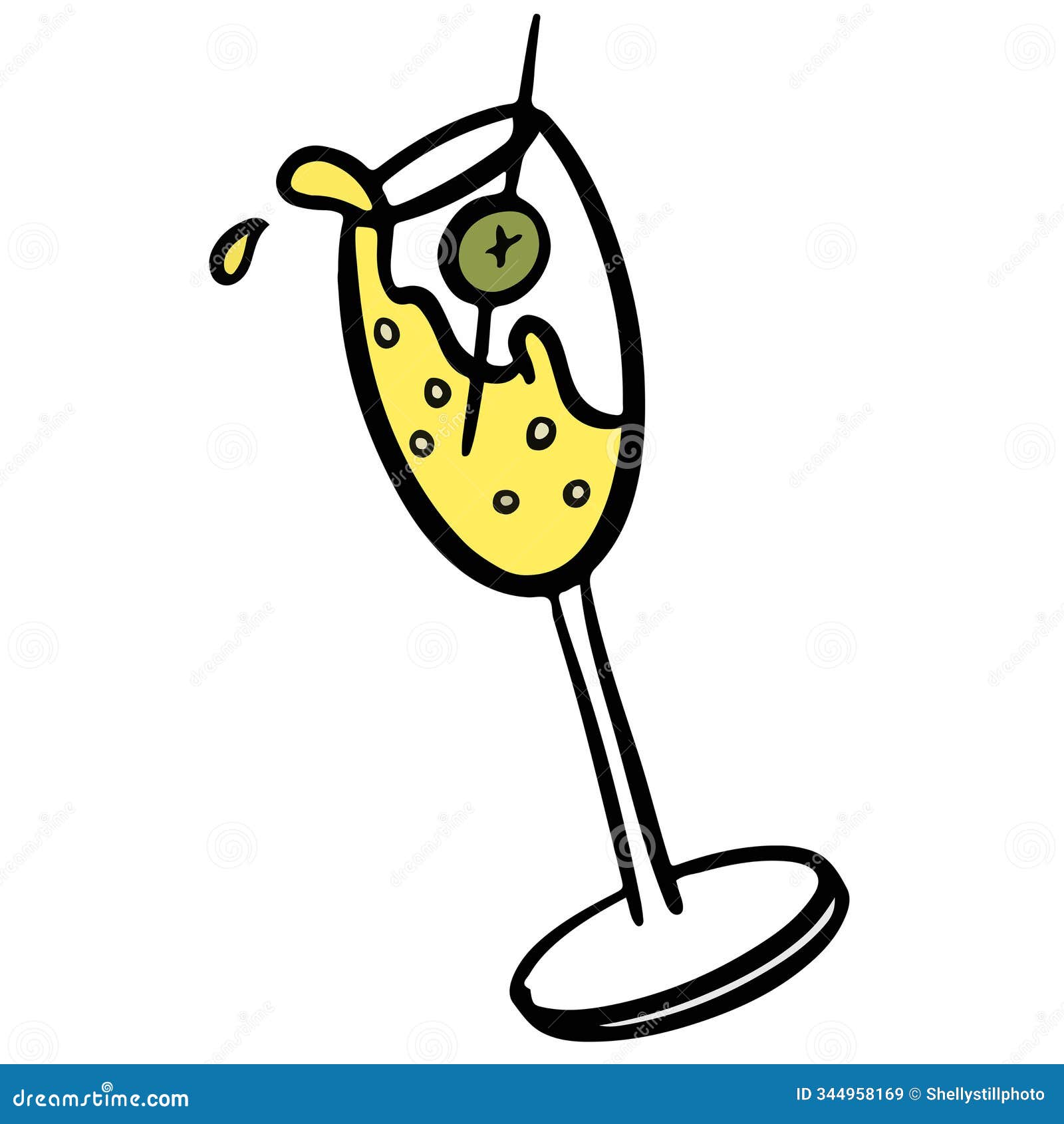 Flute Glass Icon With Overfilled With Water On White Background. Simple ...