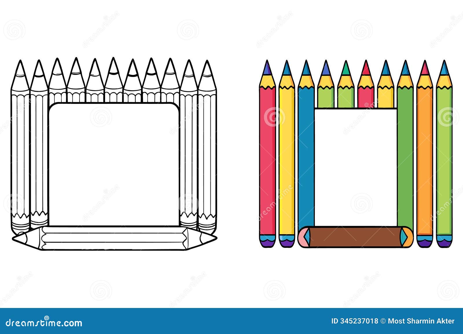 Rectangle Frame Made of Colored Pencils Graphic Design. Stock ...